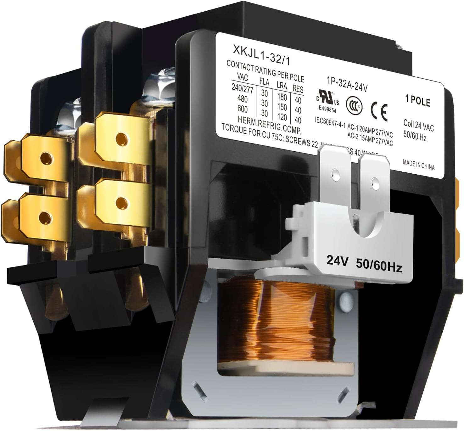 HVAC Contactor,FOCSPROD 32 Amp Single Pole / 1 Pole Contactor 24V Coil AC Contactor, Air ...