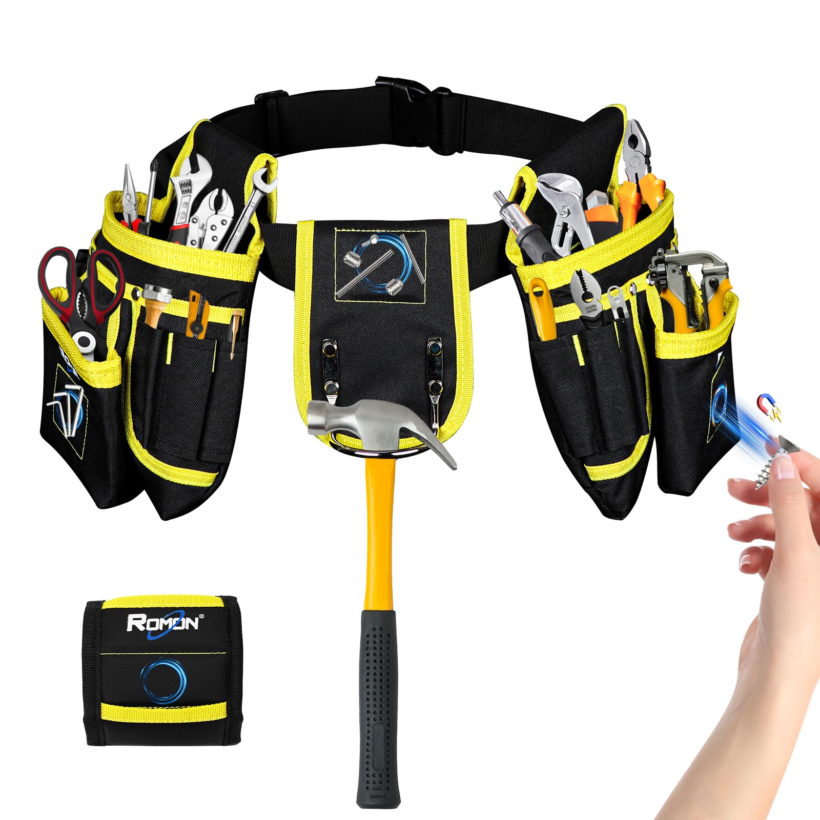 Tool Belt with Magnetic Wristband, ROMON Magnetic Tool Waist Bag with ...