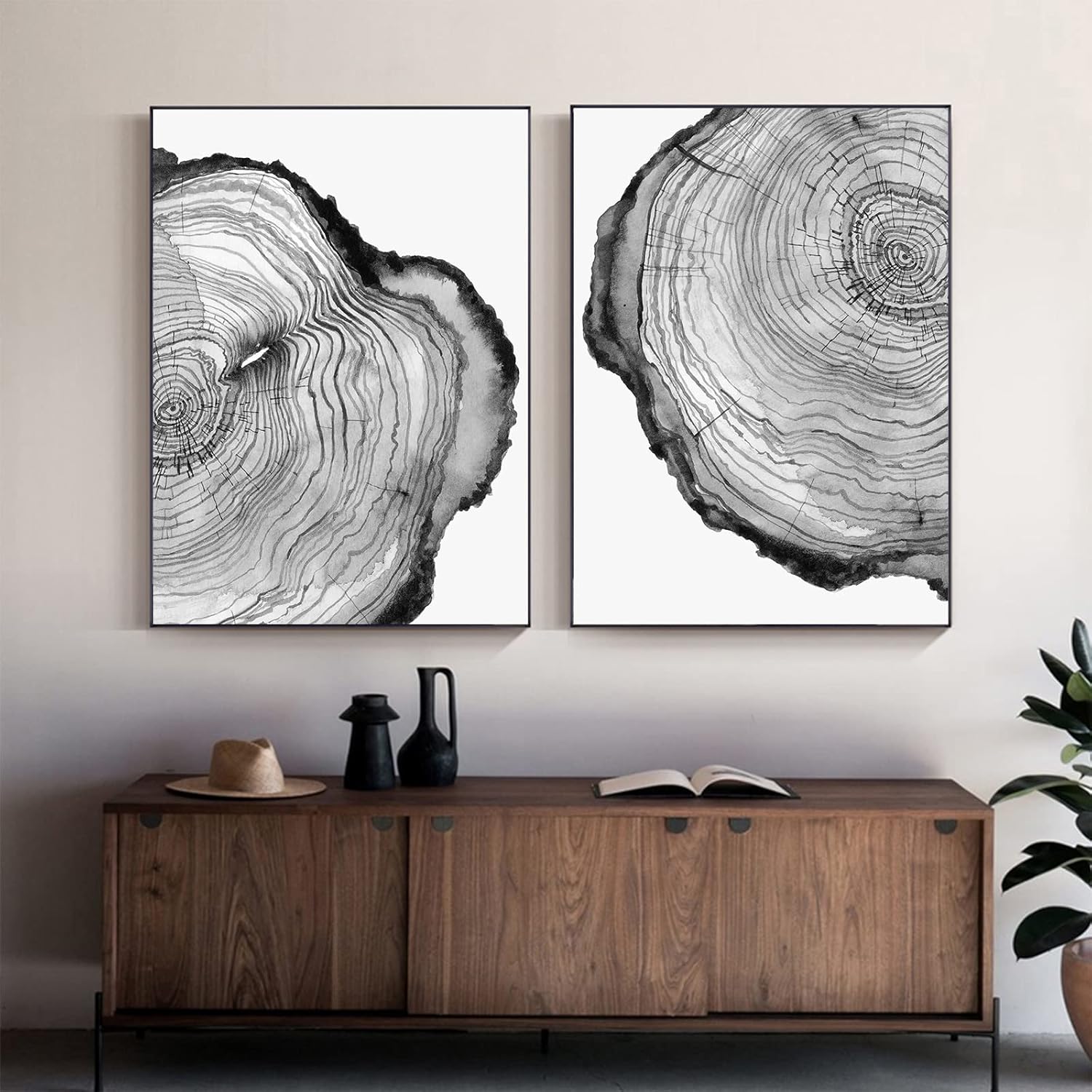 Amazon.com: Wood Tree Rings Wall Art Canvas Tree Ring Print Black Grey ...