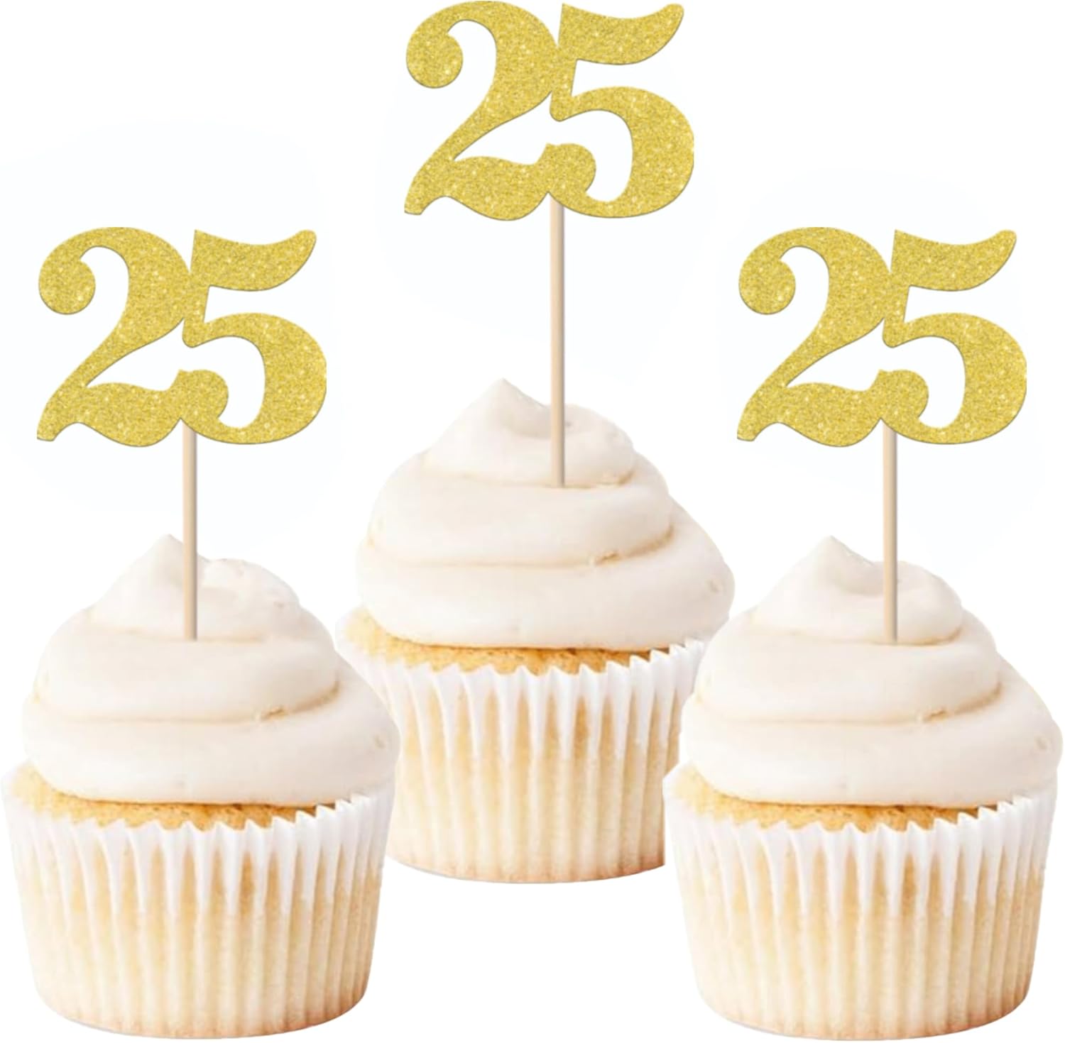 Amazon.com: 30 PCS Number 25 Cupcake Toppers Glitter Cheers to 25 years ...
