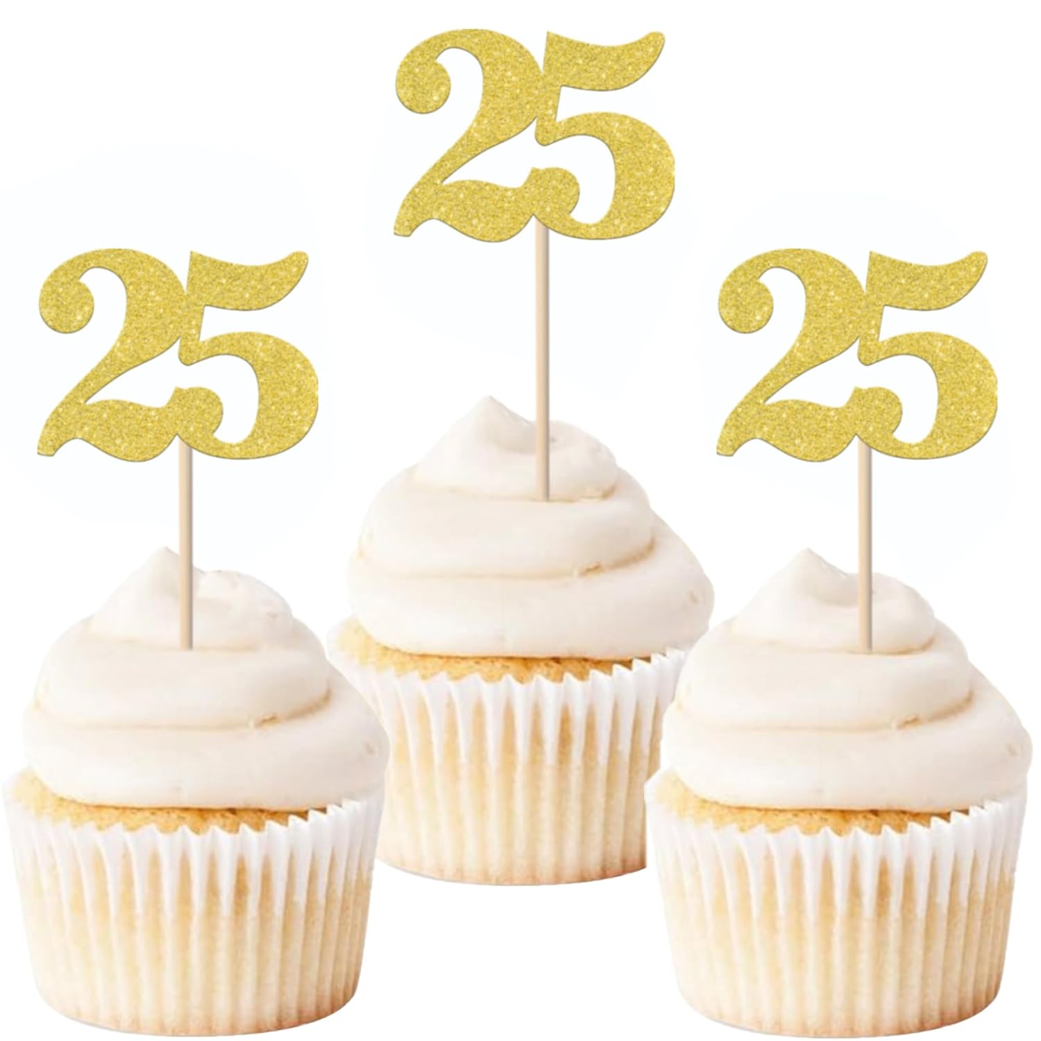 Amazon.com: 30 PCS Number 25 Cupcake Toppers Glitter Cheers to 25 years ...
