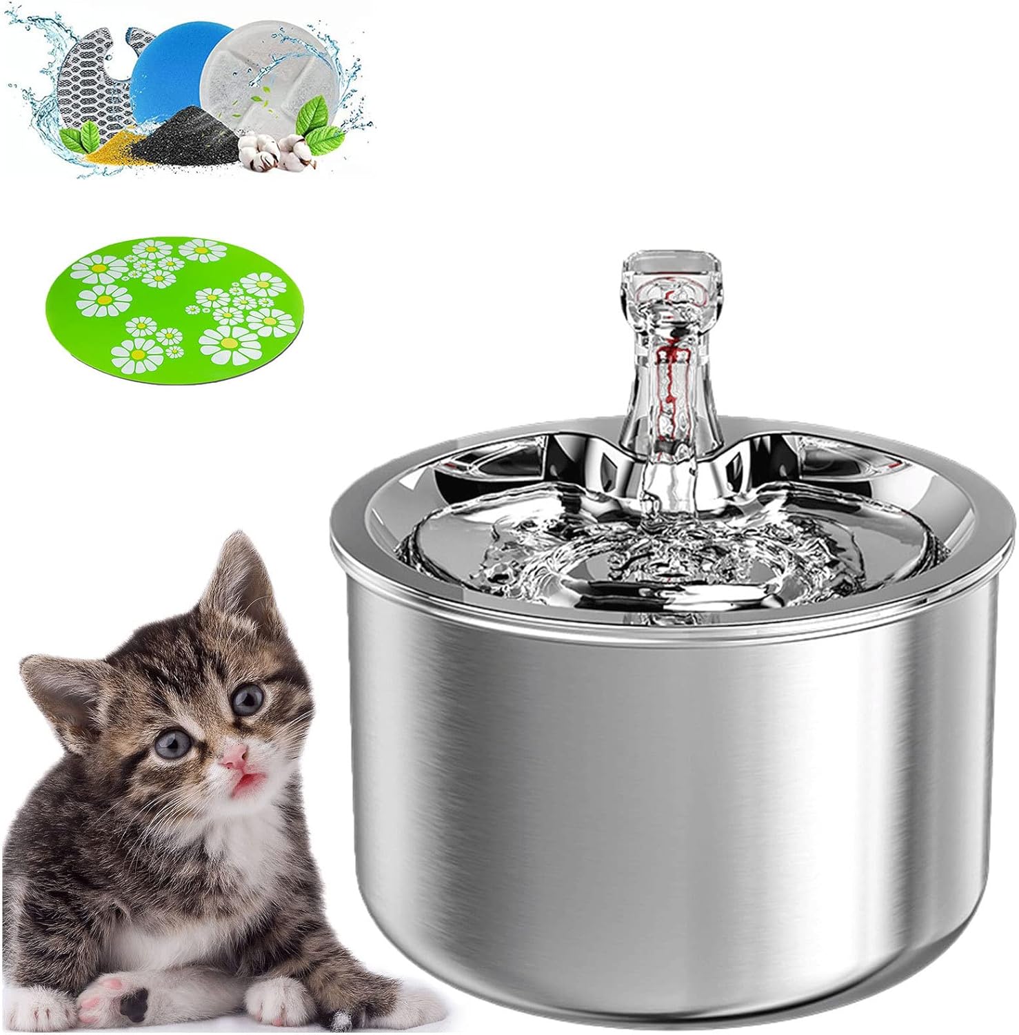 pet Fountain Kitty Spout, Stainless Steel Dog Water Dispenser, 2L/67OZ ...