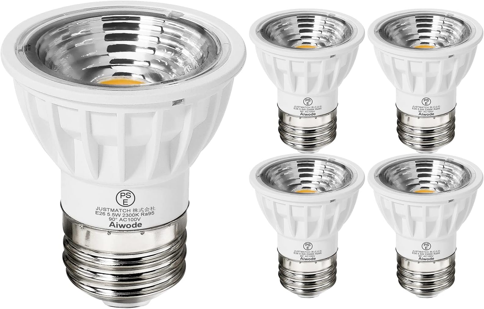 Amazon | Aiwode 5.5W LED電球 E26口金 電球色2300K絶縁材料本体ハロゲン電球60W形相当、圧倒的の演色性Ra95 ビーム角度90度 調光非対応 LED ...