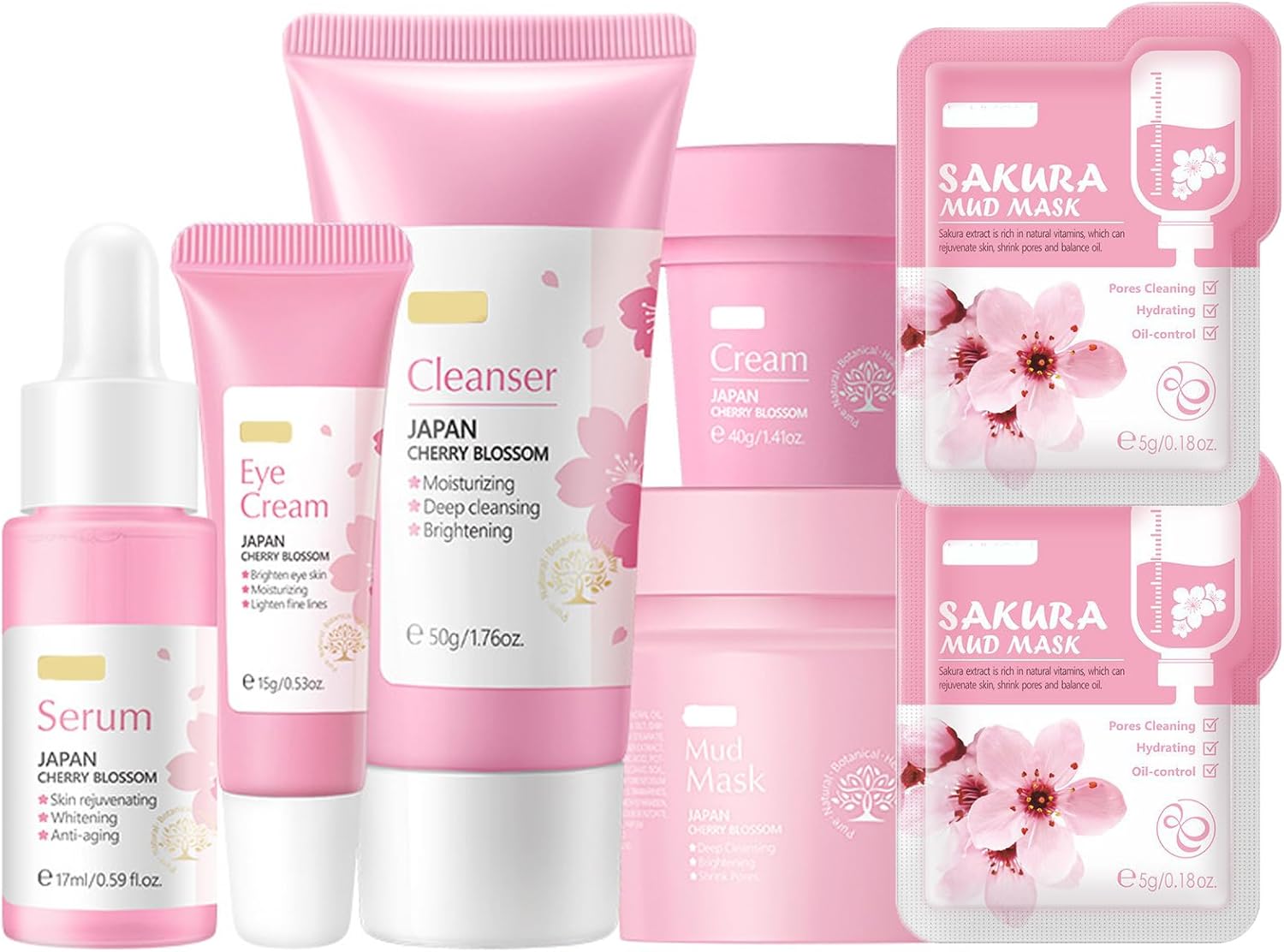 Skin Care Set,7PCS Cherry Blossom Skincare Gift Set,Natural Sakura Skin ...
