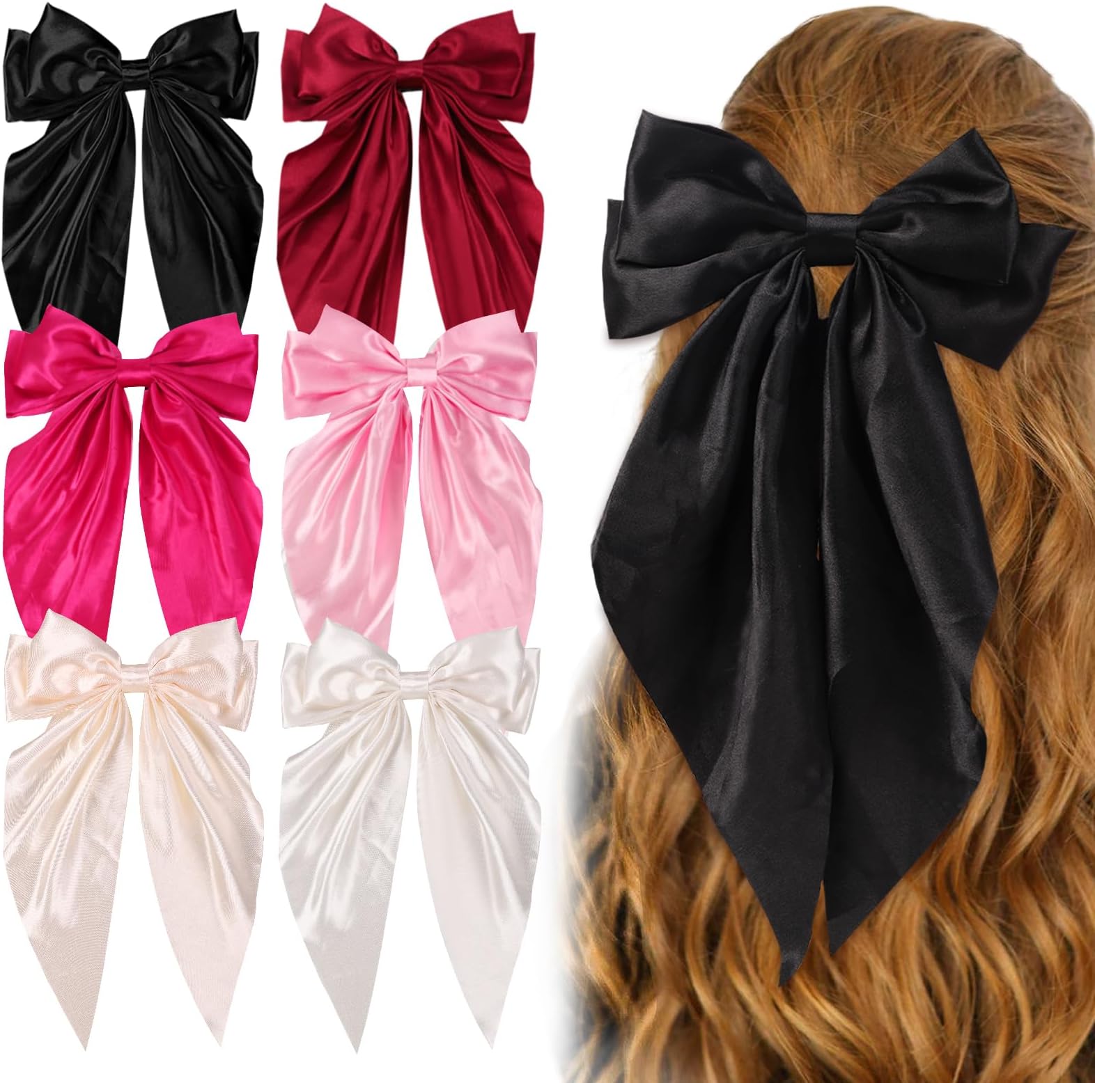 Amazon.com : Hair Bows for Women Girls 8 PCS Hair Ribbon Bow Hair Clips ...