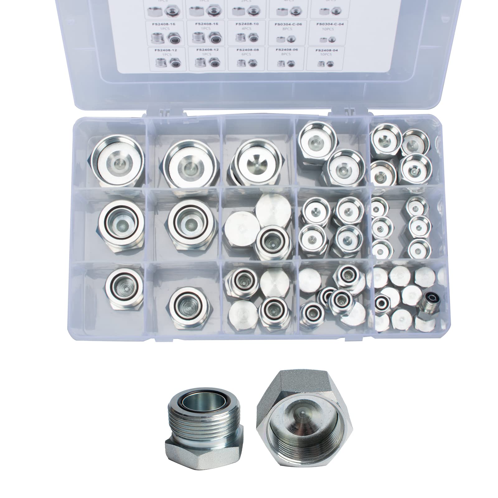 YFIXTOOL O-Ring Face Seal ORFS caps and plugs kit, 64pcs flat face ors ...