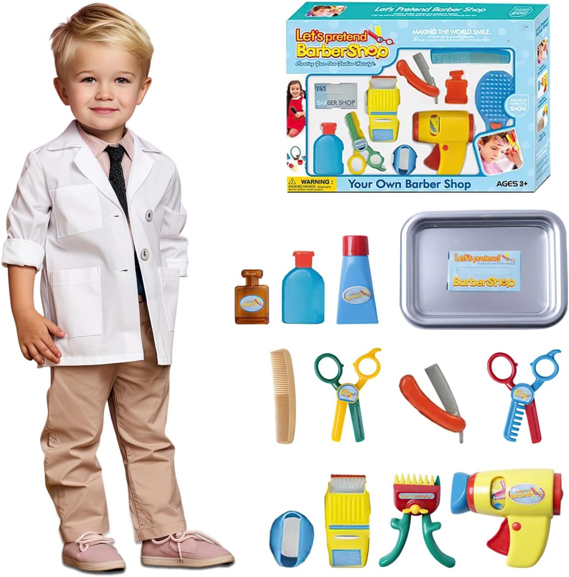 Boys Girls Pretend Play Barber Set Stylist Hairdresser Role Play Hair ...