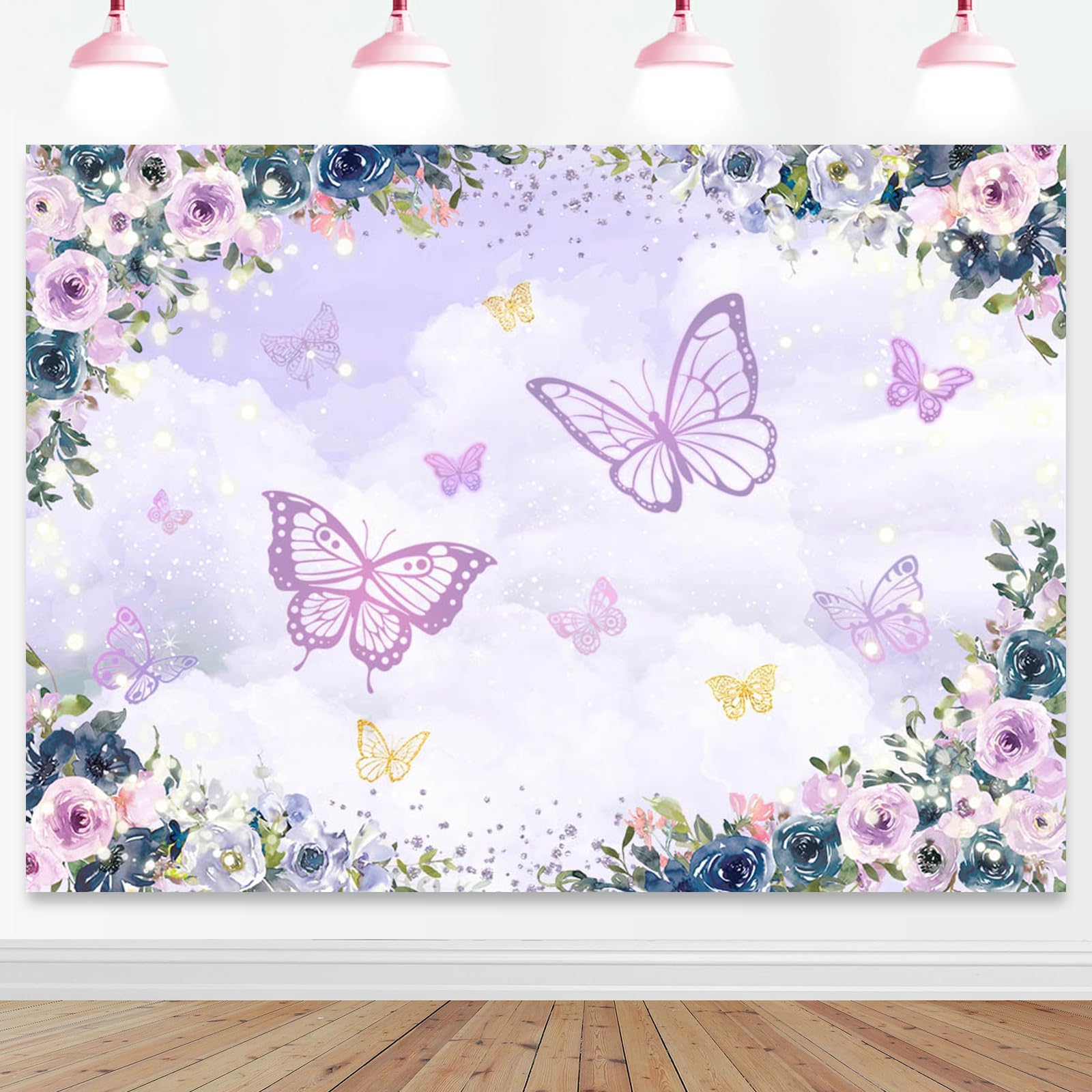 Amazon.com : Butterfly Birthday Backdrop for Girls Women 7x5Ft Purple ...