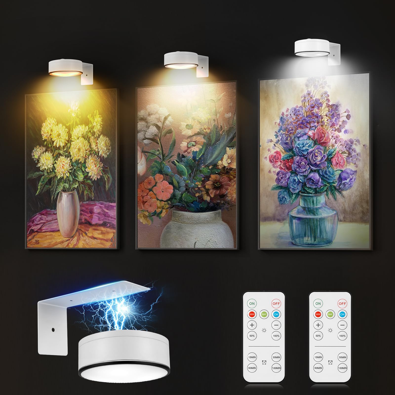 Wireless LED Art Light With Remote And 3 Color Temperatures Battery ...