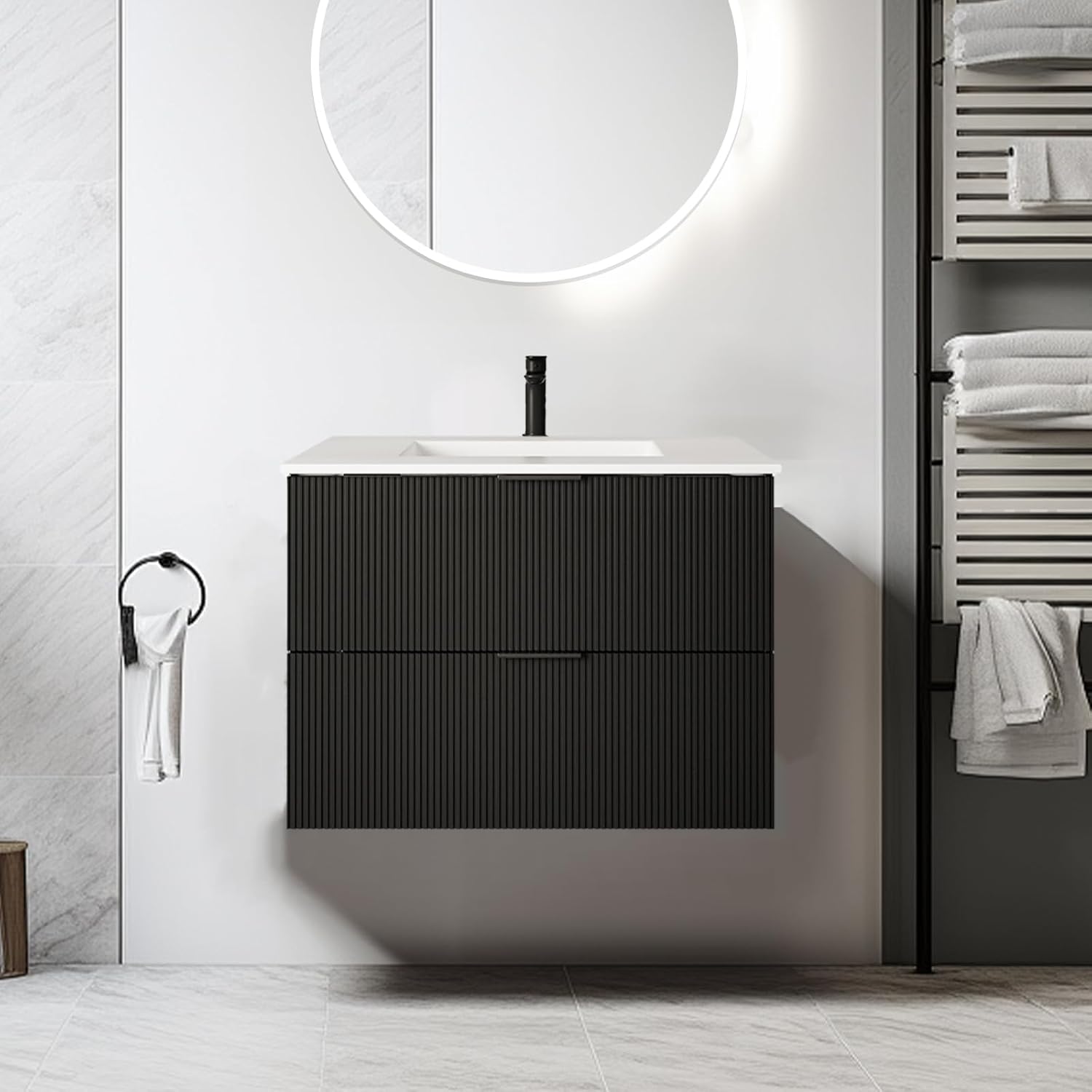 JINDOLI 24" Black Wall Mounted Vanity - Floating Design, Moisture-Proof ...