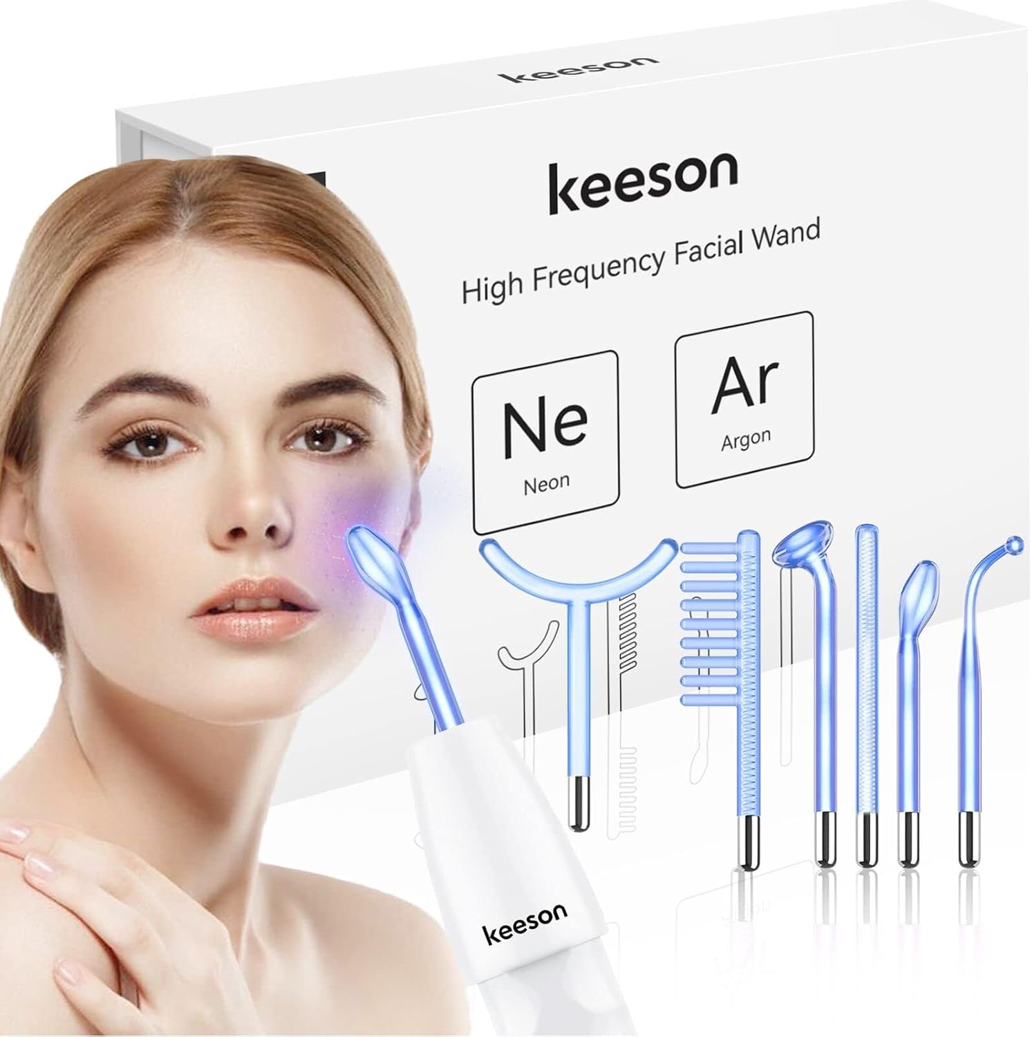 Amazon.co.jp: Keeson 高周波フェイシャルワンド ポータブル 多機能 高周波フェイシャルマシン 6チューブ付き エネルギー ...