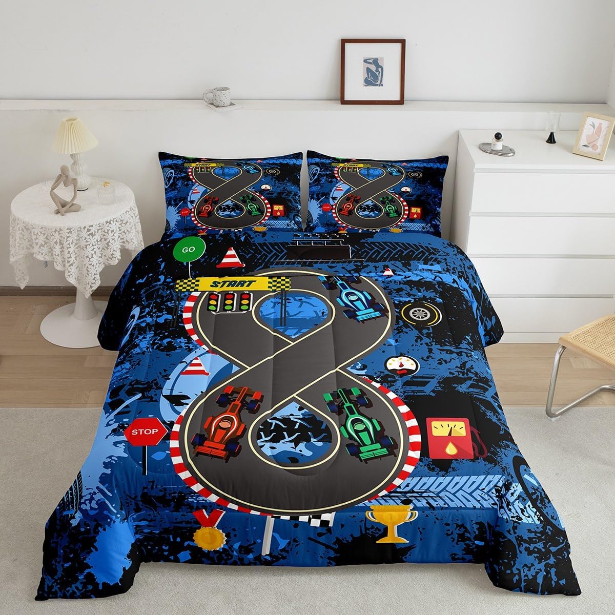 Amazon.com: Racing Track Boys Bedding Comforter Sets Twin,Teens Cartoon ...