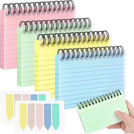 Revision Cards, 200 Sheets Coloured Spiral Bound Flash Cards, Lined ...