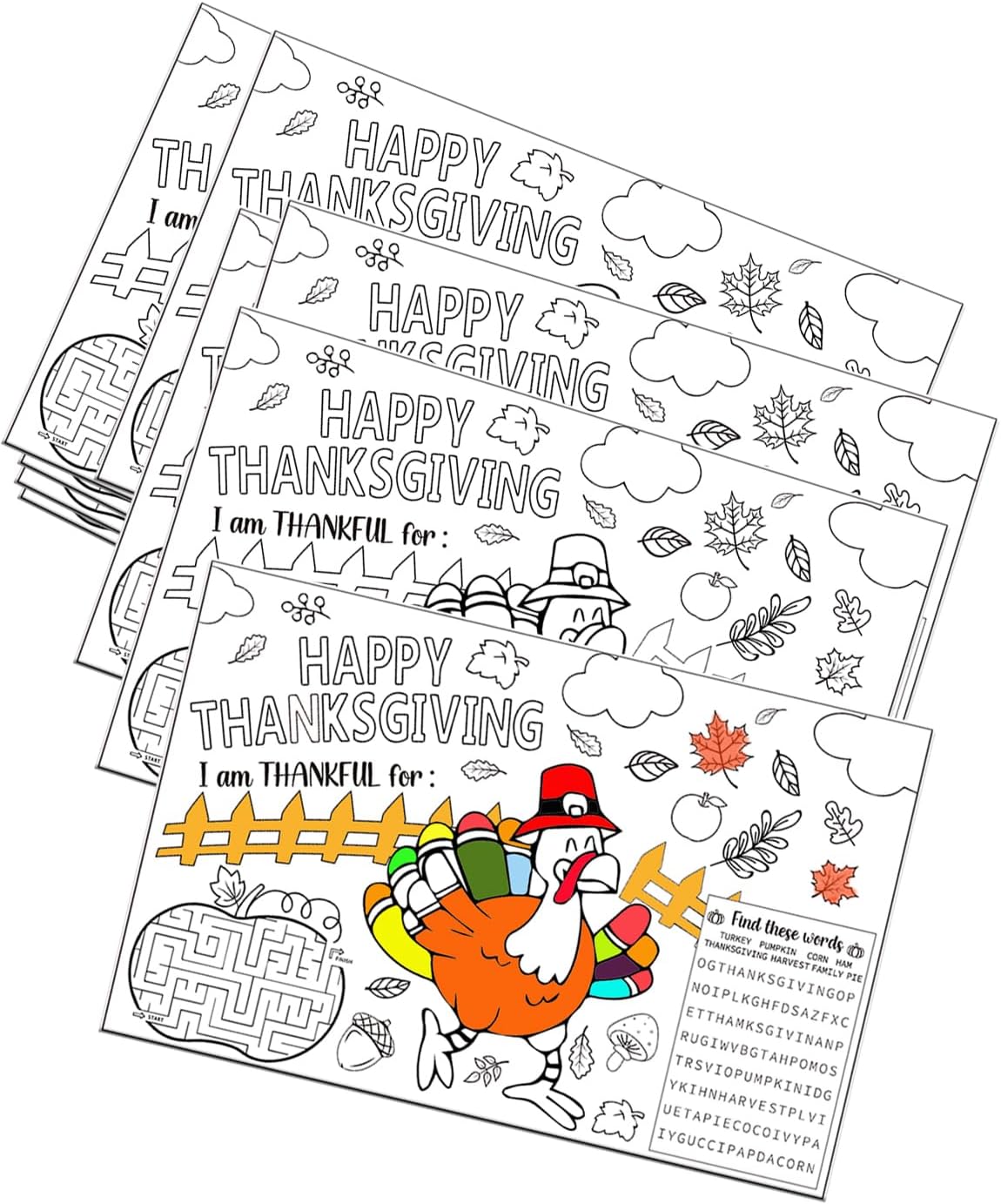 Amazon.com: Thanksgiving Place Mats for Kids Disposable Turkey ...