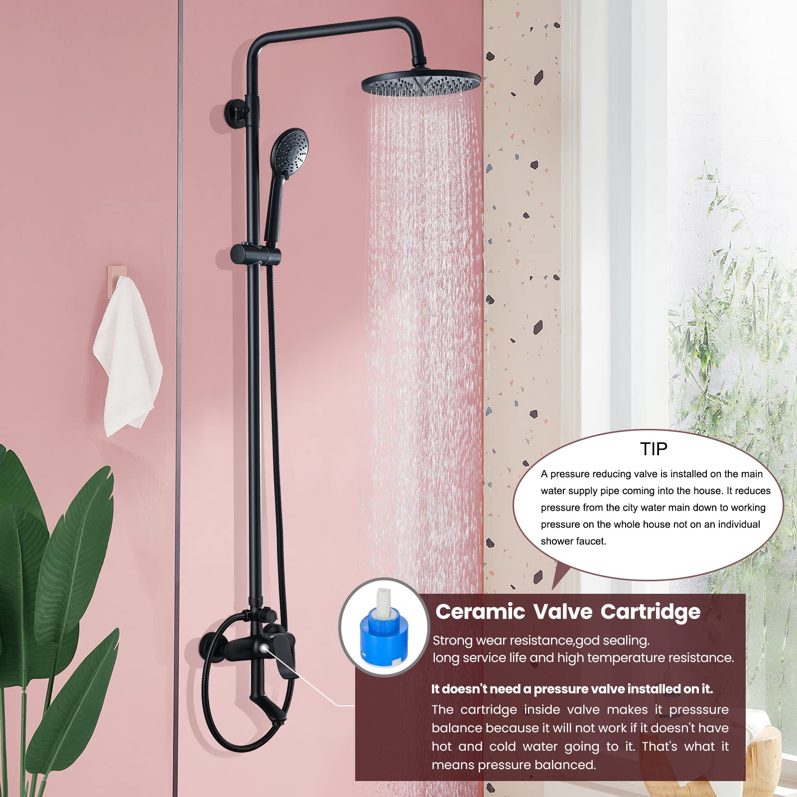 Snapklik.com : Midanya Matte Black Shower Fixture Set Stainless Steel ...