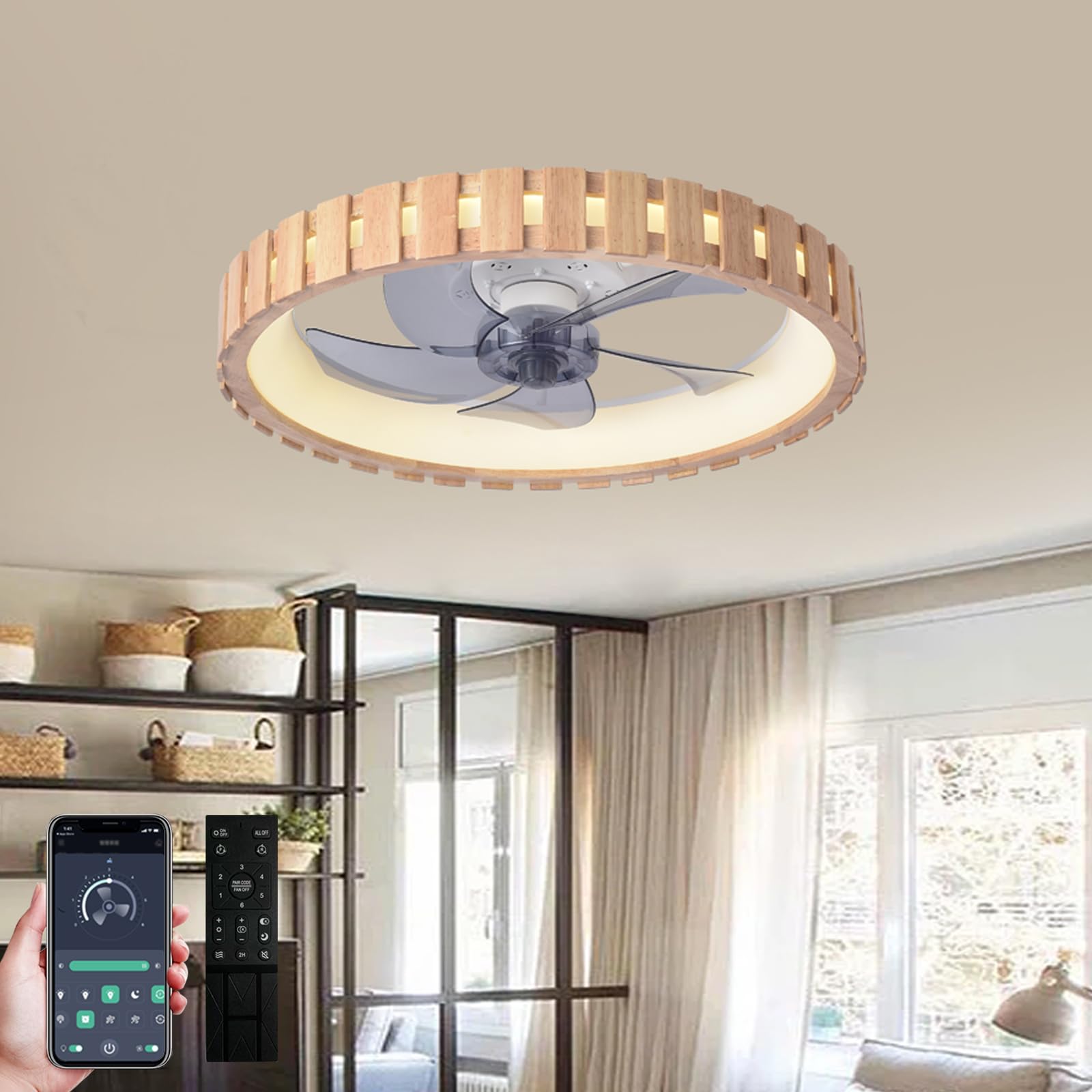 Letmarey Flush Mount Ceiling Fans with Lights and Remote/APP, 20 ...