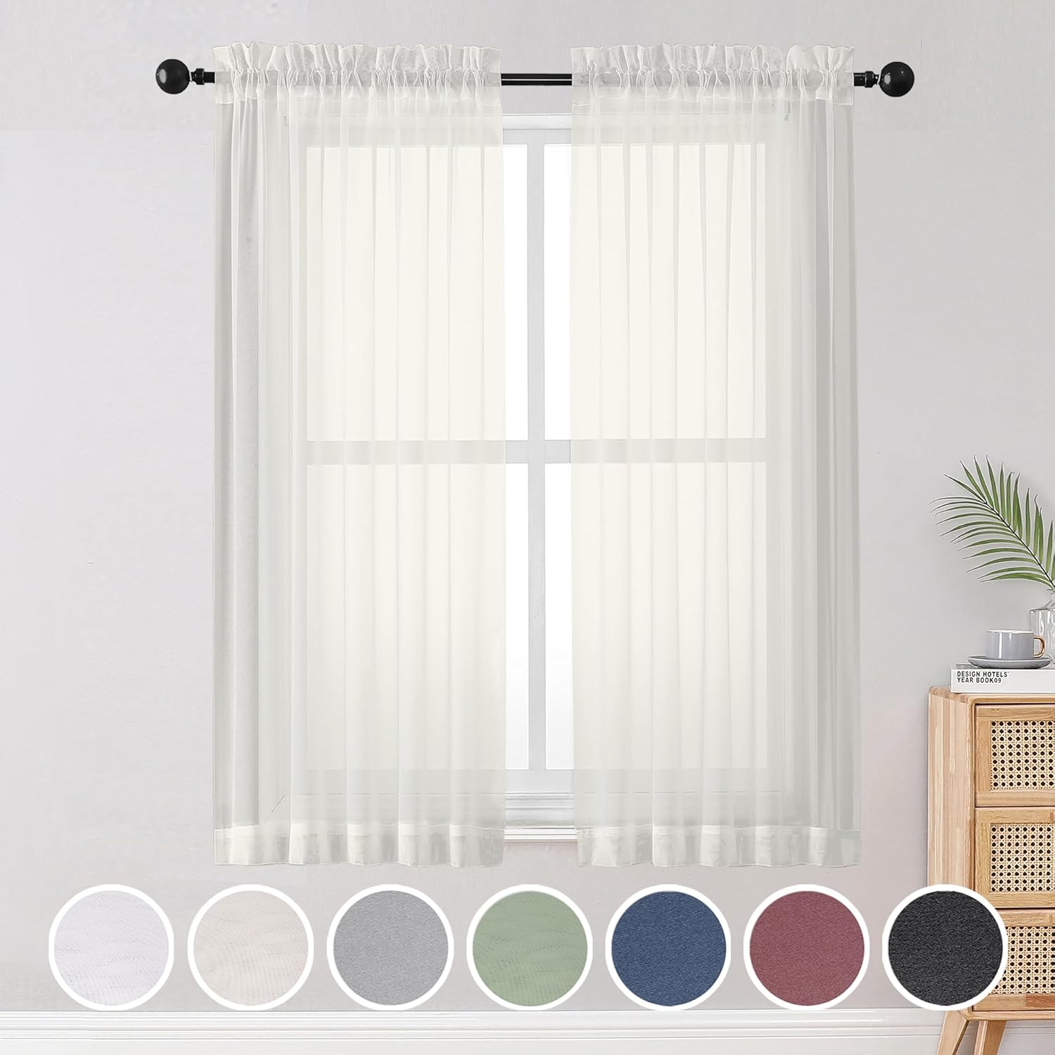 Amazon.com: OWENIE Sheer Curtains 63 inch Length, Ivory Sheer Cutains 2 ...