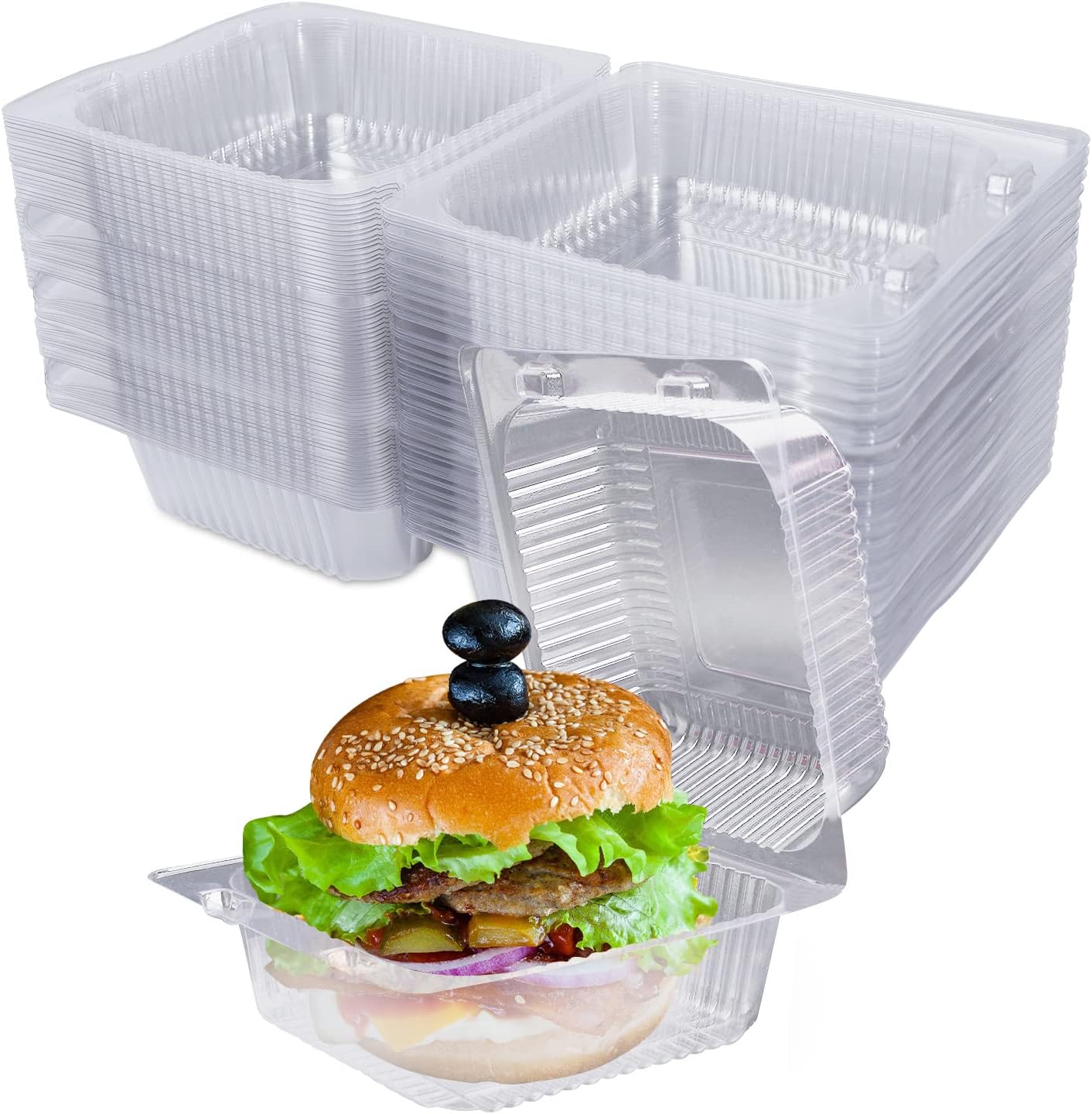 Amazon.com: Jaojaopn 150 Pcs Disposable Clamshell Food Container with Lid, Square Hinged Food ...