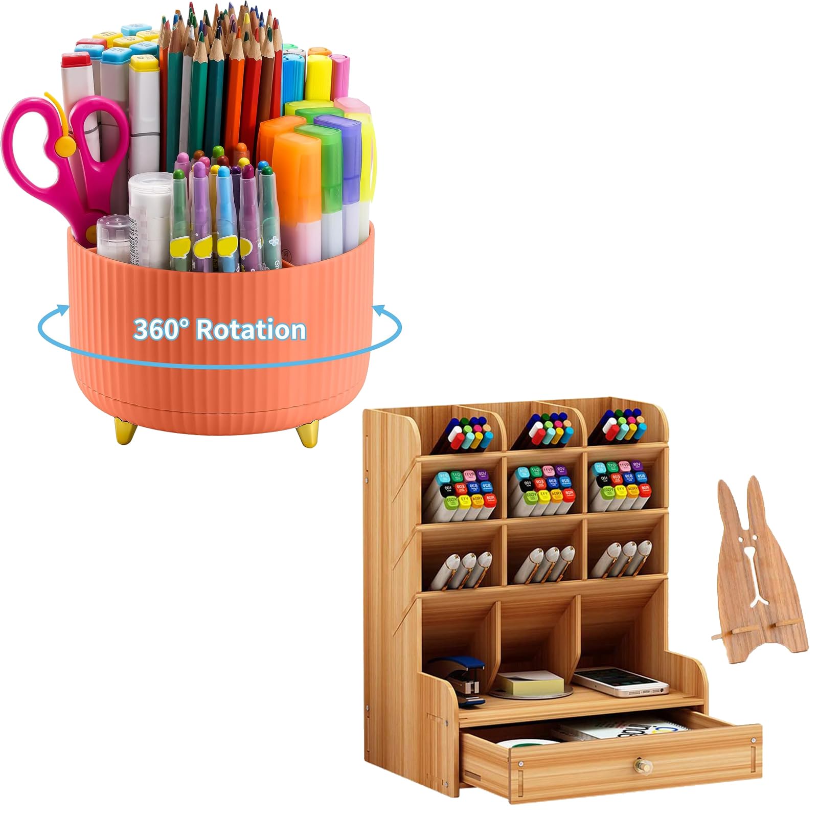 Amazon.com: Marbrasse 360-Degree Rotating Pen Holder +Wooden Pencil ...