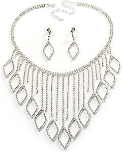 Amazon.com: Divine Extravagance Diamante Bib Necklace And Dangle ...