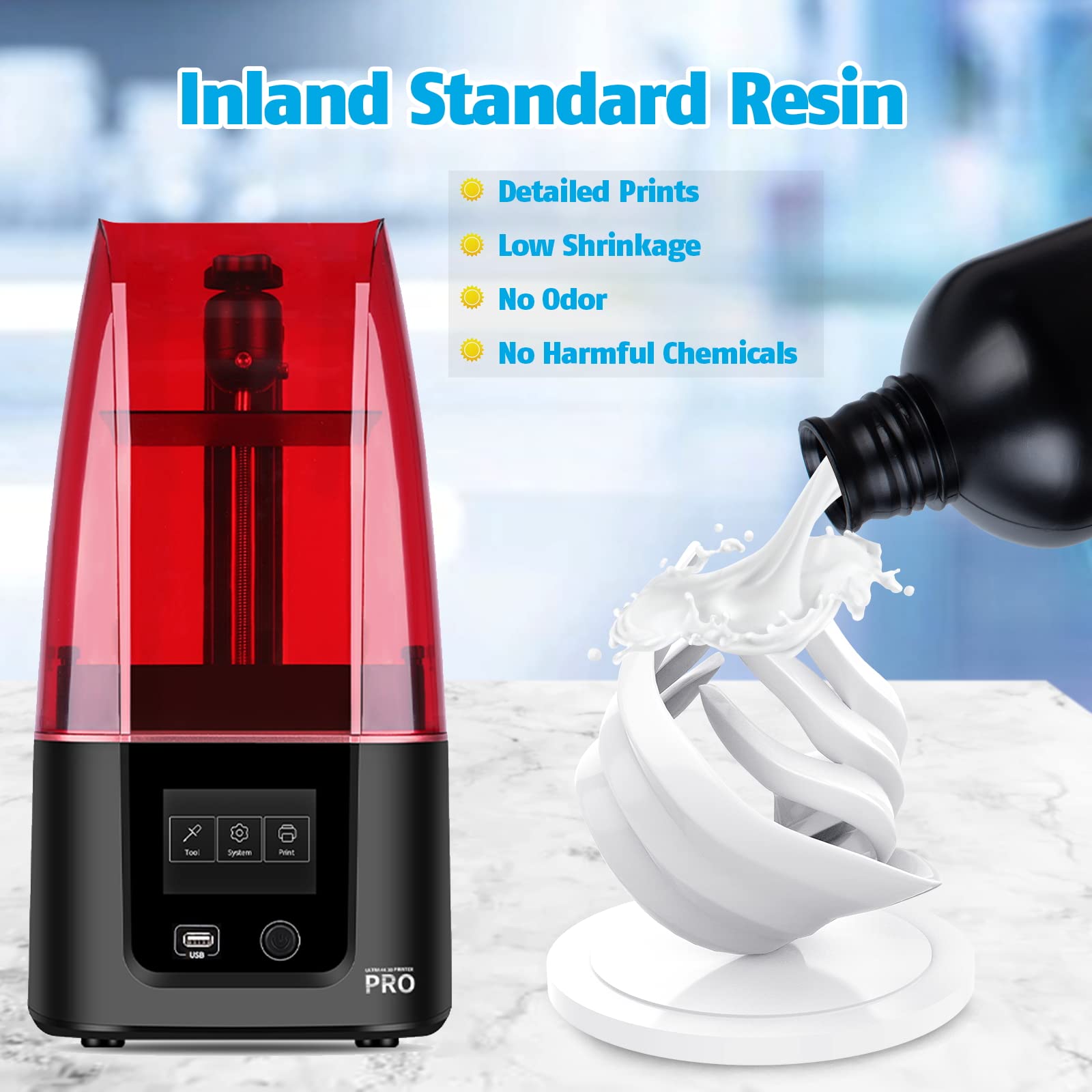 Snapklik.com : INLAND 3D Printer Standard Resin - 405nm, LCD Rapid UV Curing High Precision ...