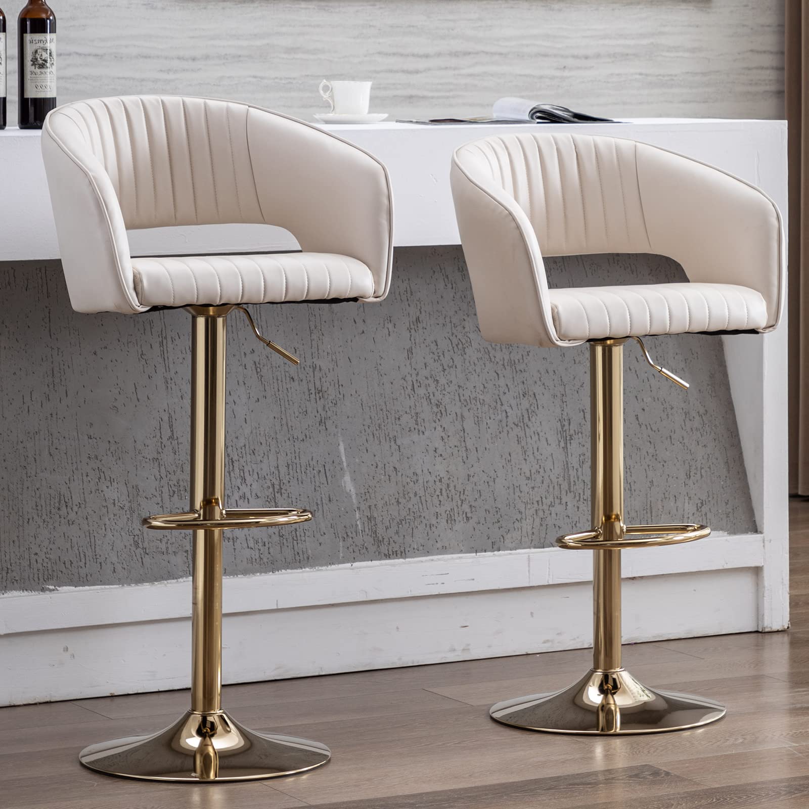 Amazon.com: ZHENGHAO Modern Cream Bar Stools with Back Set of 2 Faux ...