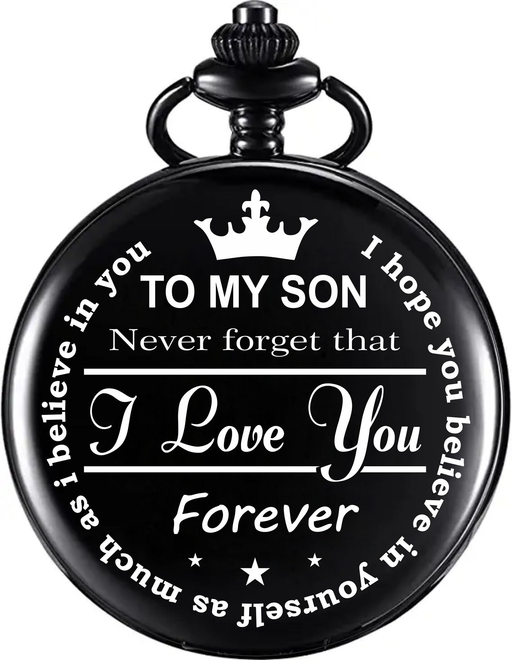 Tiny Tim Classic Black Pocket Watch to My Son Engraved Unique Memorable ...