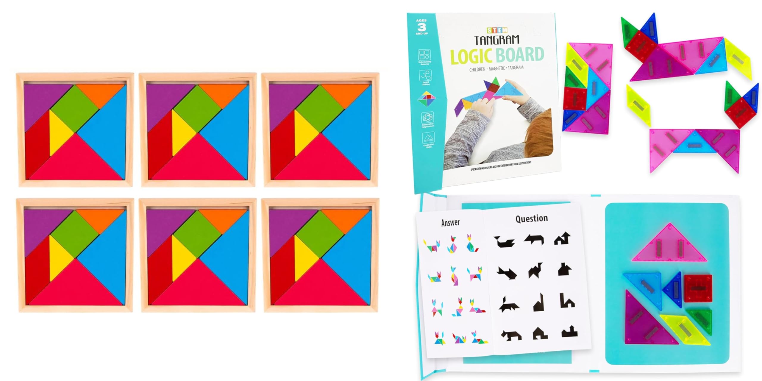 Amazon.com: ArtCreativity Wooden Tangram Puzzles for Kids (Set of 6 ...