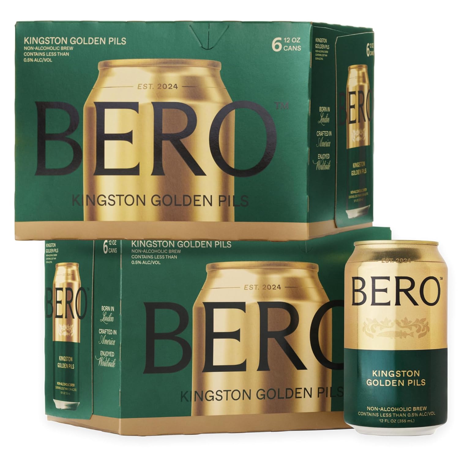 Amazon.com: BERO Kingston Golden Pils Non-Alcoholic Beer, 12-Pack Lager ...