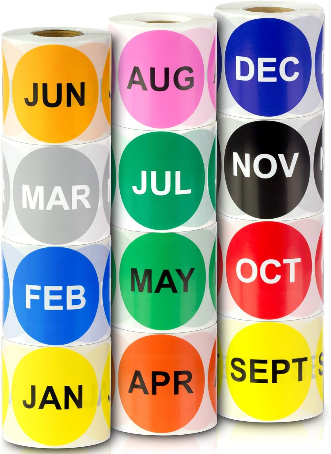 Amazon.com : 12 Months of The Year Labels Color Coding Dot Round Self ...