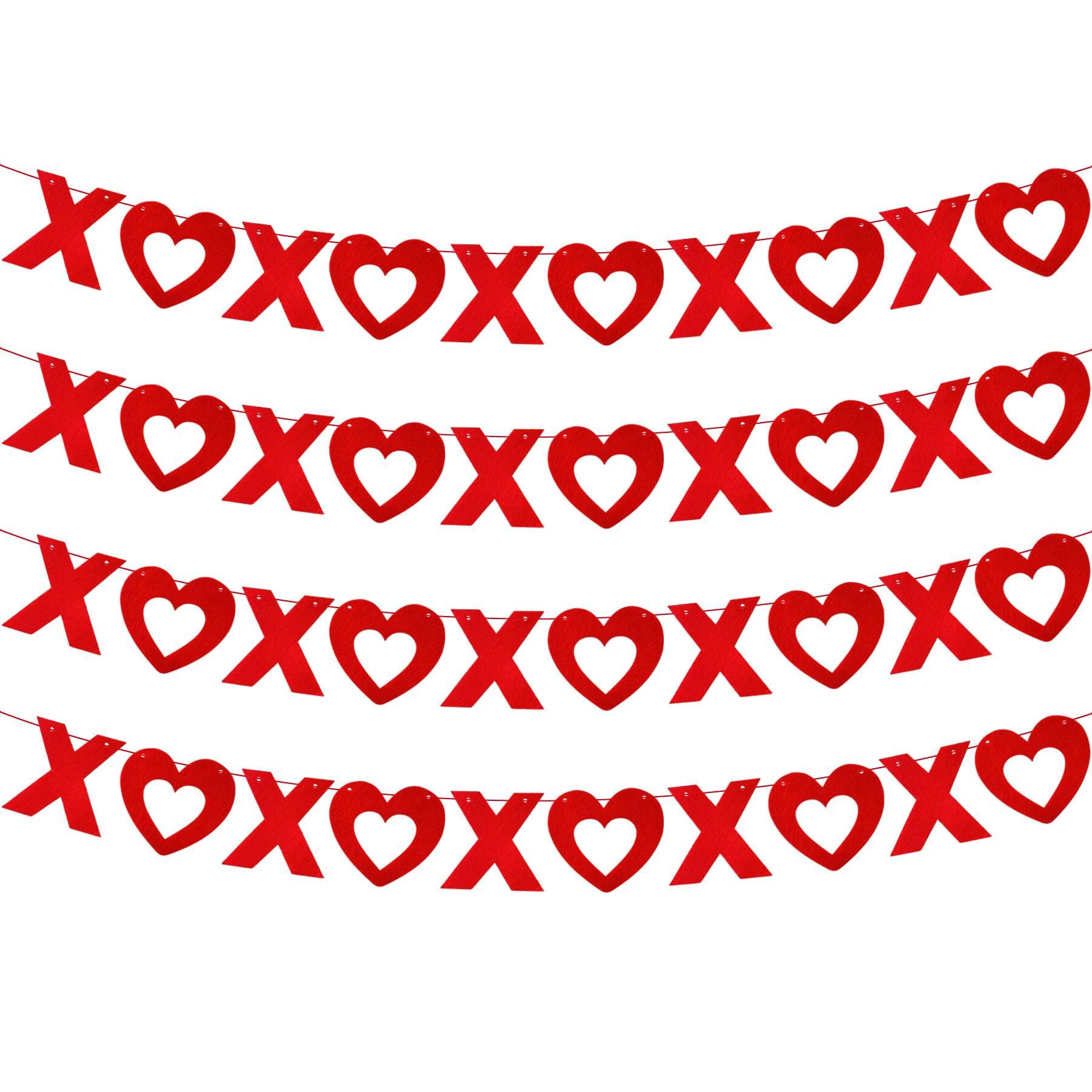 Amazon.com : 4 Pack Felt Red XOXO Garland Banners, Valentines Day ...