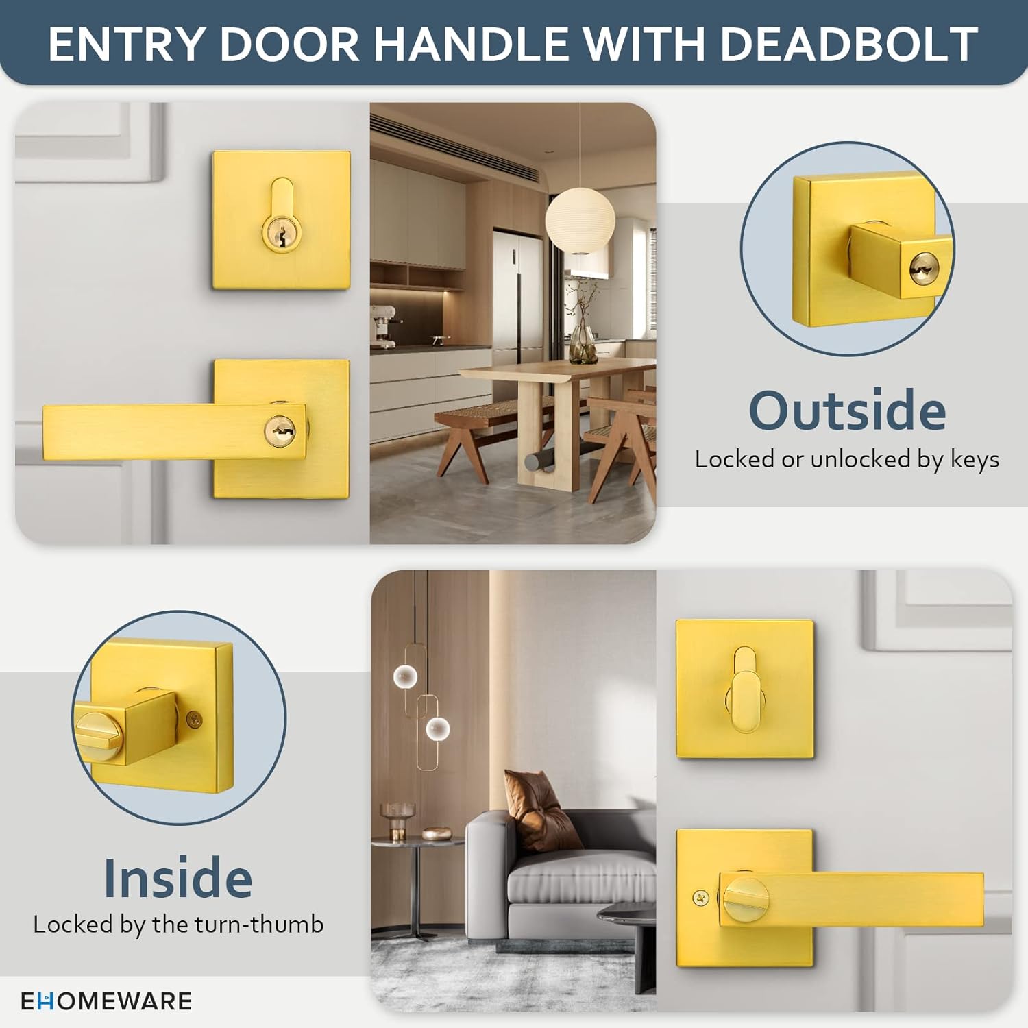 KAMIST Juego de 5 manijas de puerta con cerrojo de un solo cilindro ...