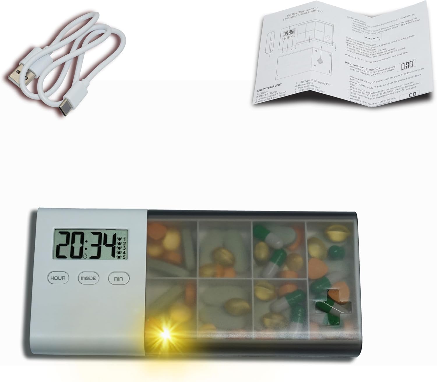 Amazon.com: DOUEAT Portable Pill Organizer with Sound Flashing Light ...