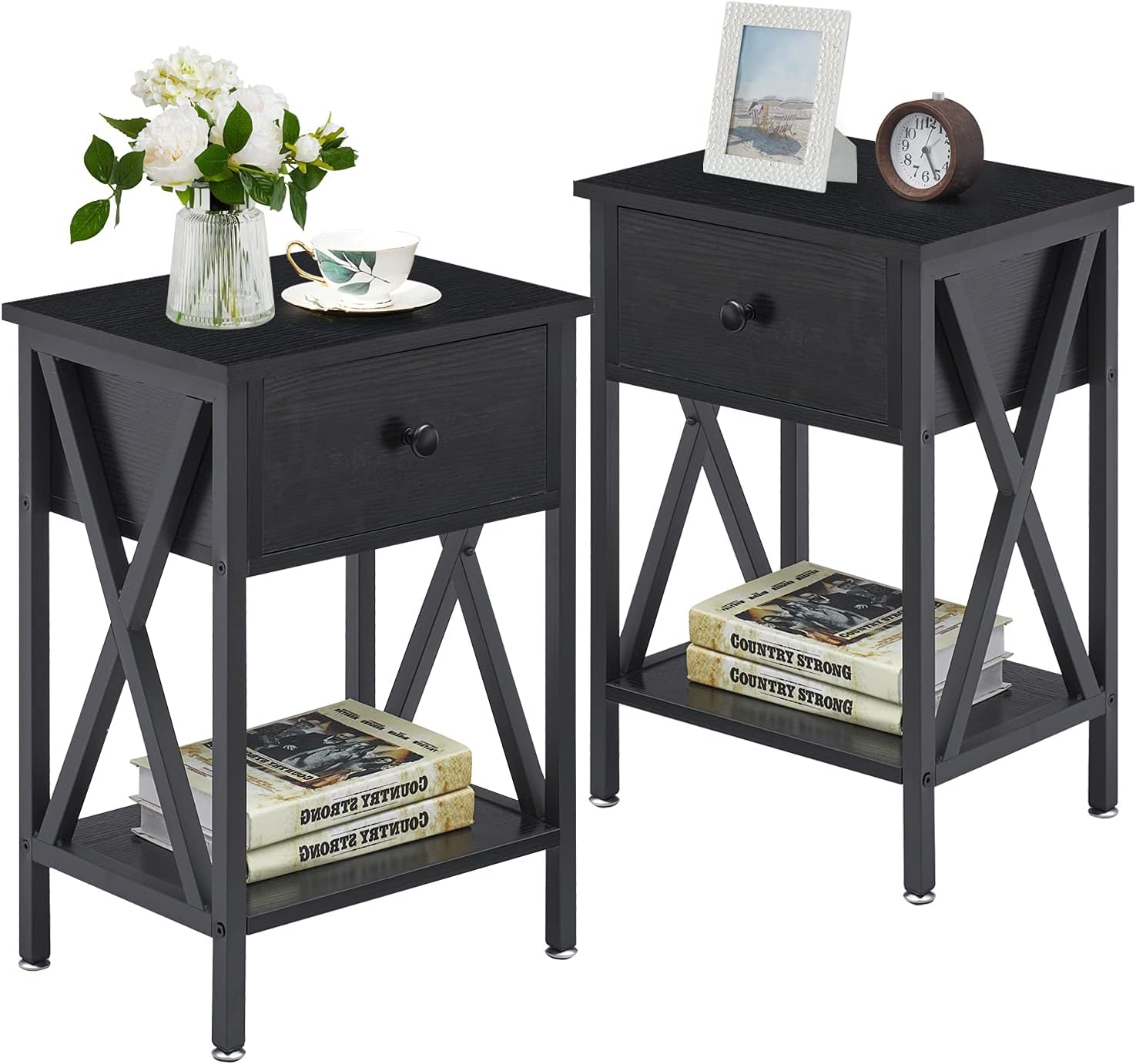 Amazon.com: IDEALHOUSE Nightstand Set of 2, Industrial Slim Nightstands ...