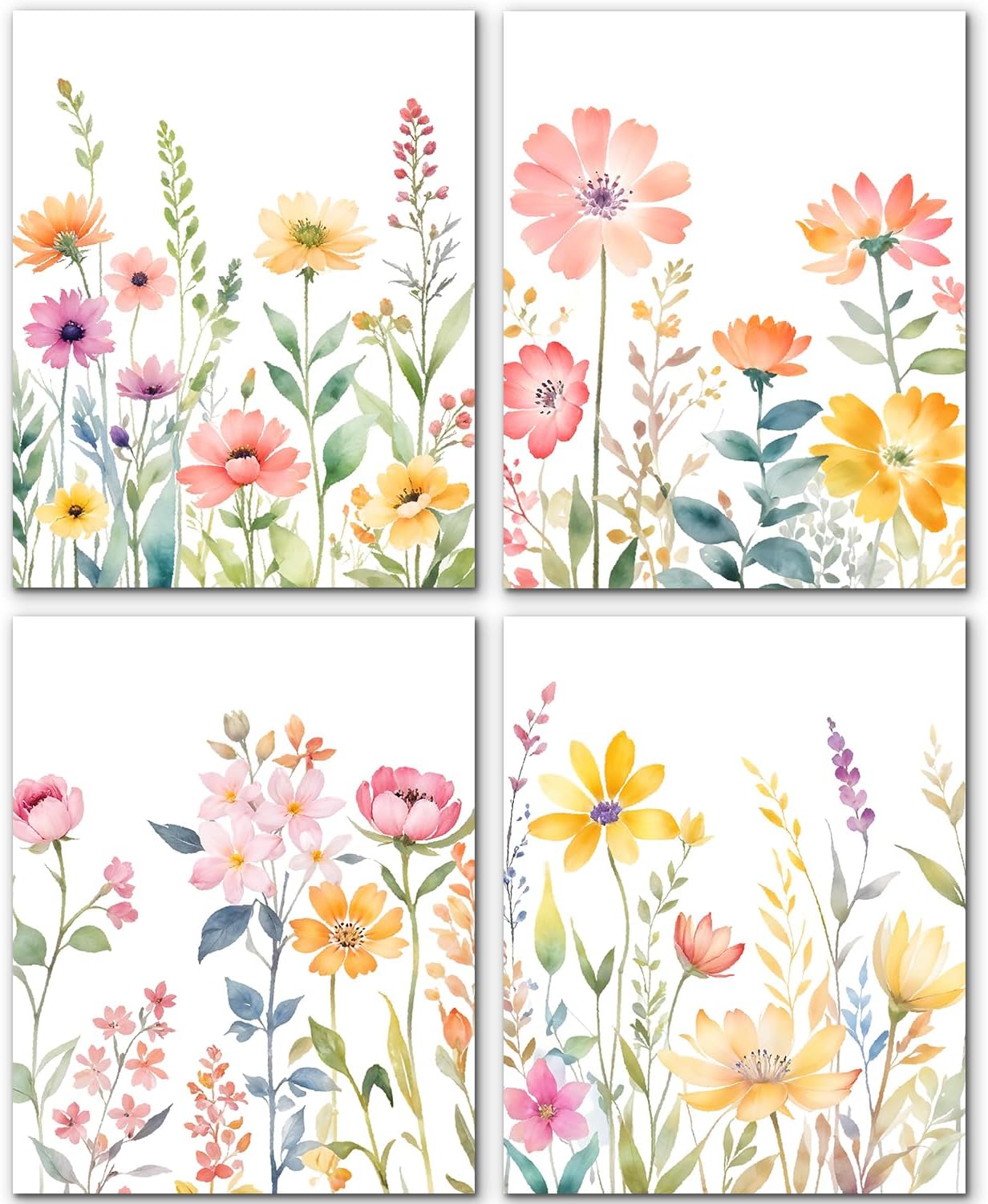 Amazon.com: JINYO Watercolor Spring Flower Wall Art Prints Set of 4 ...