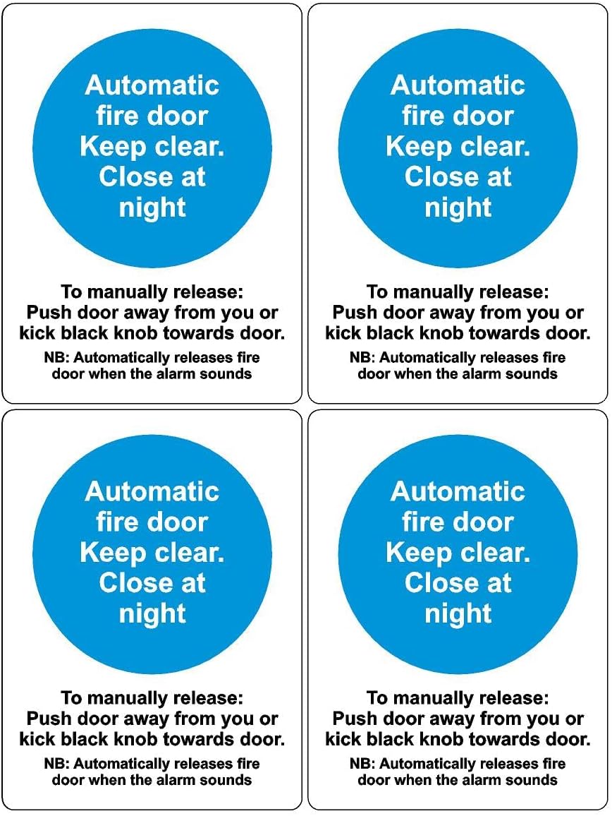Automatic fire door keep clear equipment Safety sign - Pack of 4 150mm ...