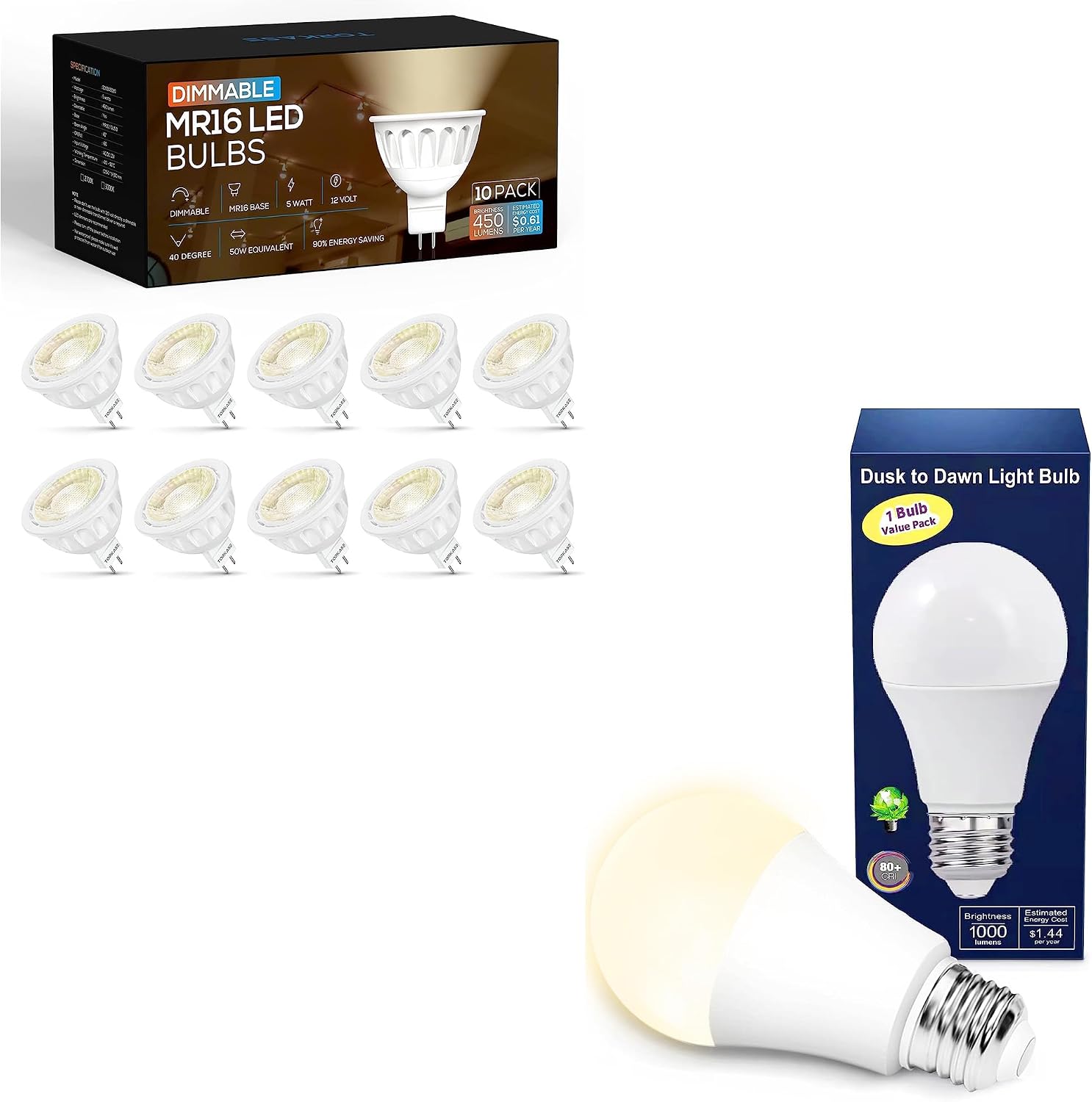 Torkase Dimmable 10 Pack 2700K MR16 LED Bulbs+Outdoor Dusk to Dawn ...