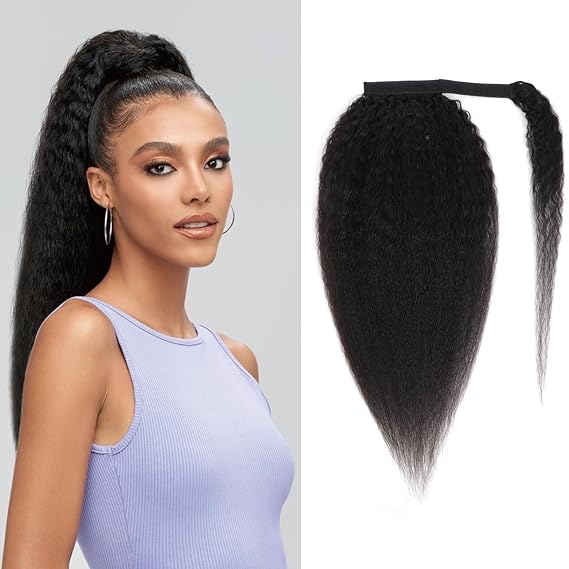 Amazon.com : Humistwbiu Human Hair Kinky Straight Ponytail Human Hair ...