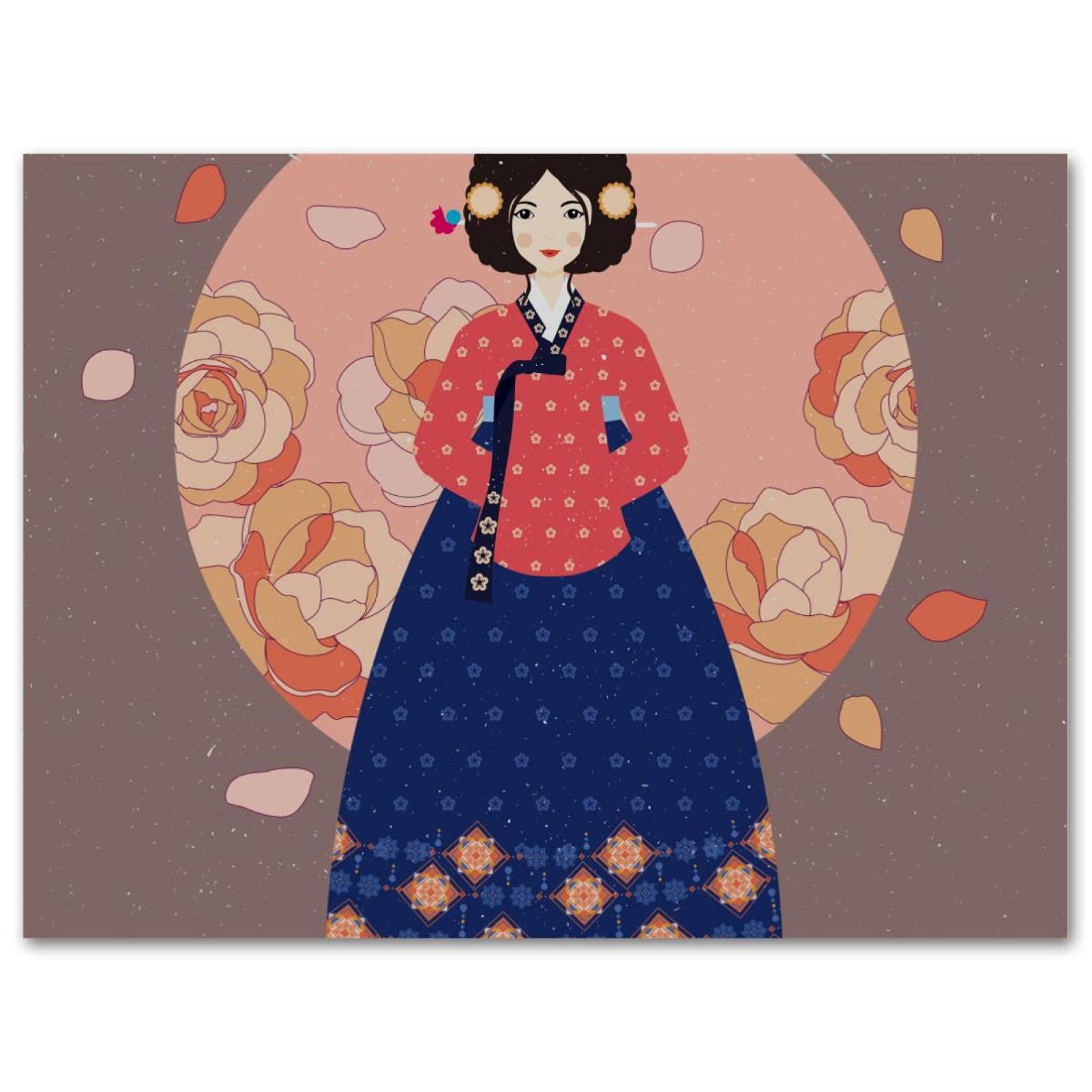 Traditional Hanbok Painting Couple In Traditional Korean Wedding