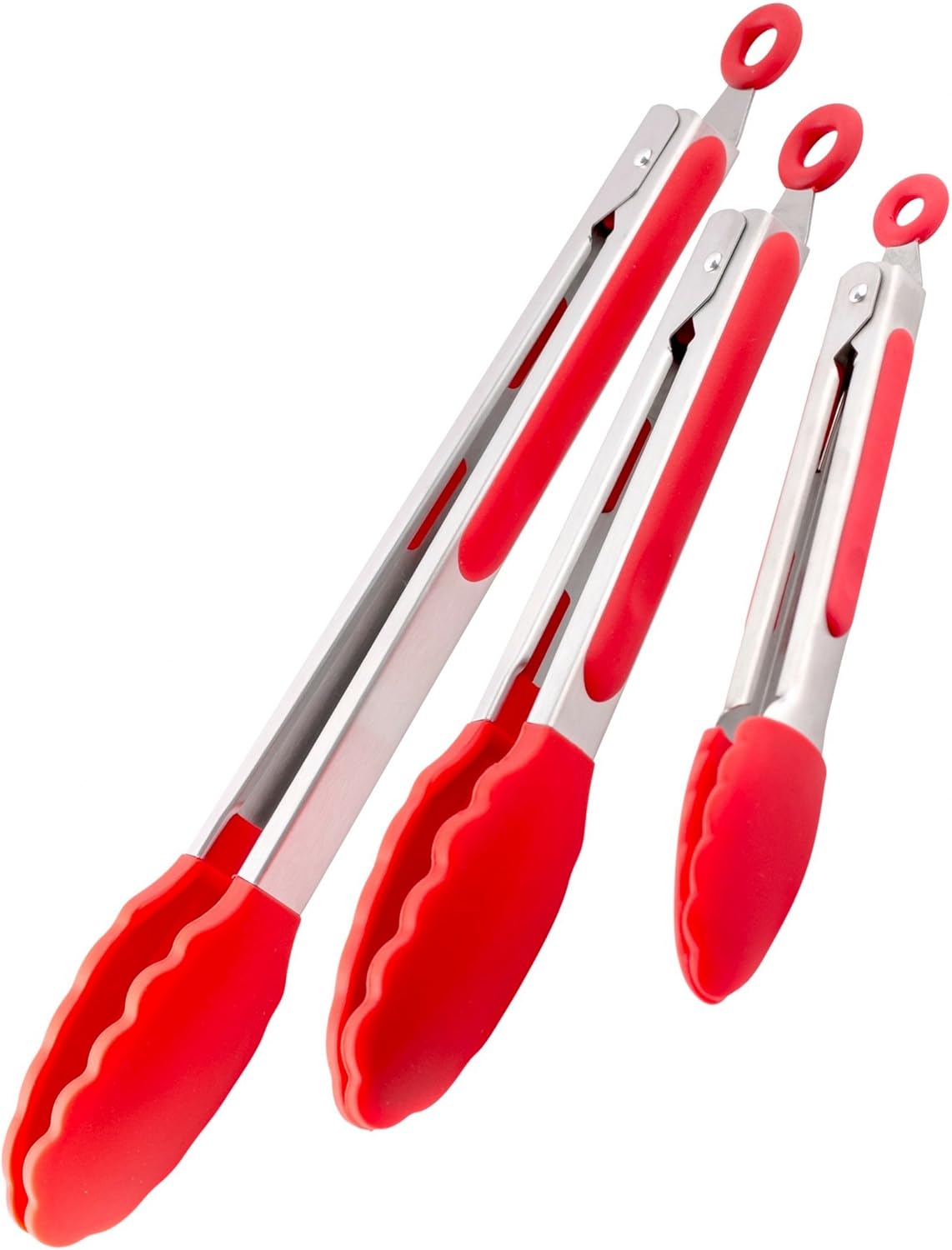 Amazon.com: Tongs with Silicone Tips, Red 3-Pack Small, Medium & Large ...