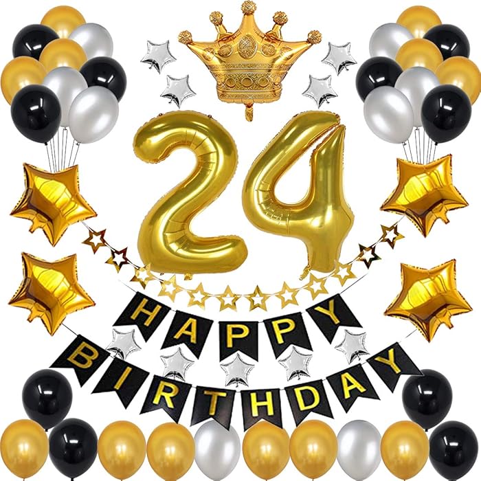 Buy 24th Birthday Decorations for Men Boy Women Girl,Black and Gold ...