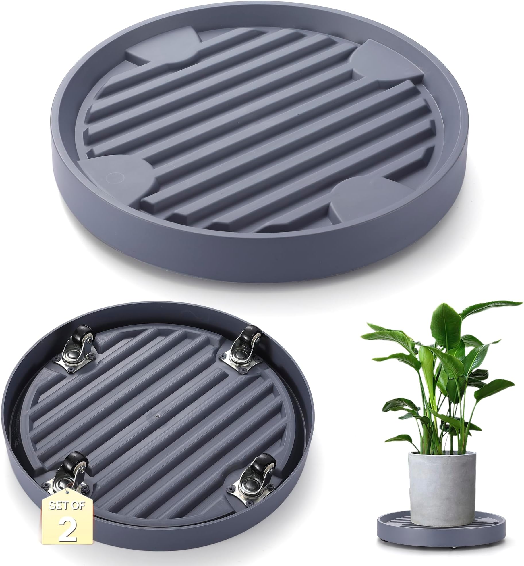 Amazon.com: Giliger 2 Packs 12 Inch Plant Caddy with Wheels, Drainage ...