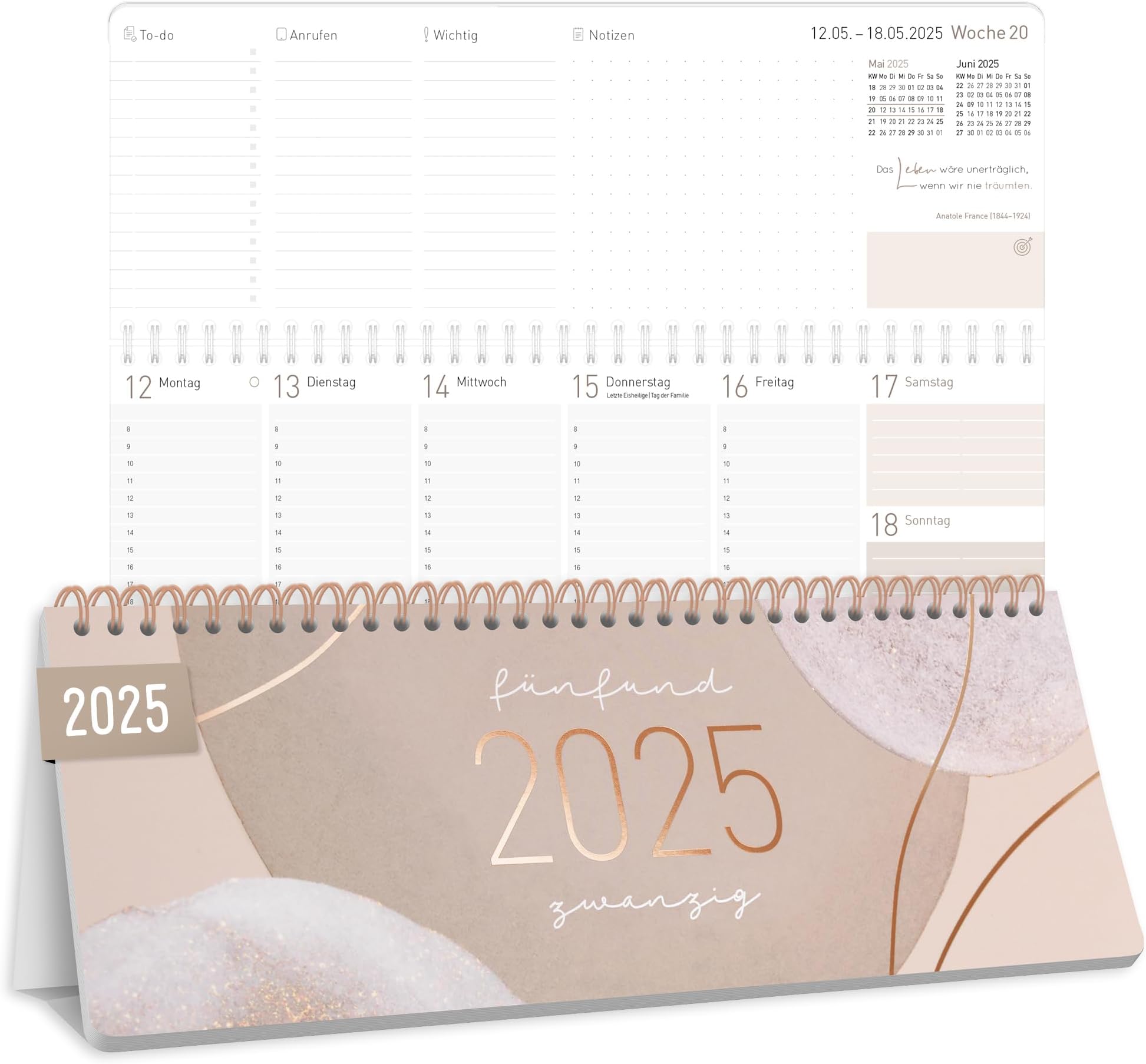 Häfft® Wochen-Tischkalender 2025 quer zum Aufstellen "Rainbow" 1 Woche ...