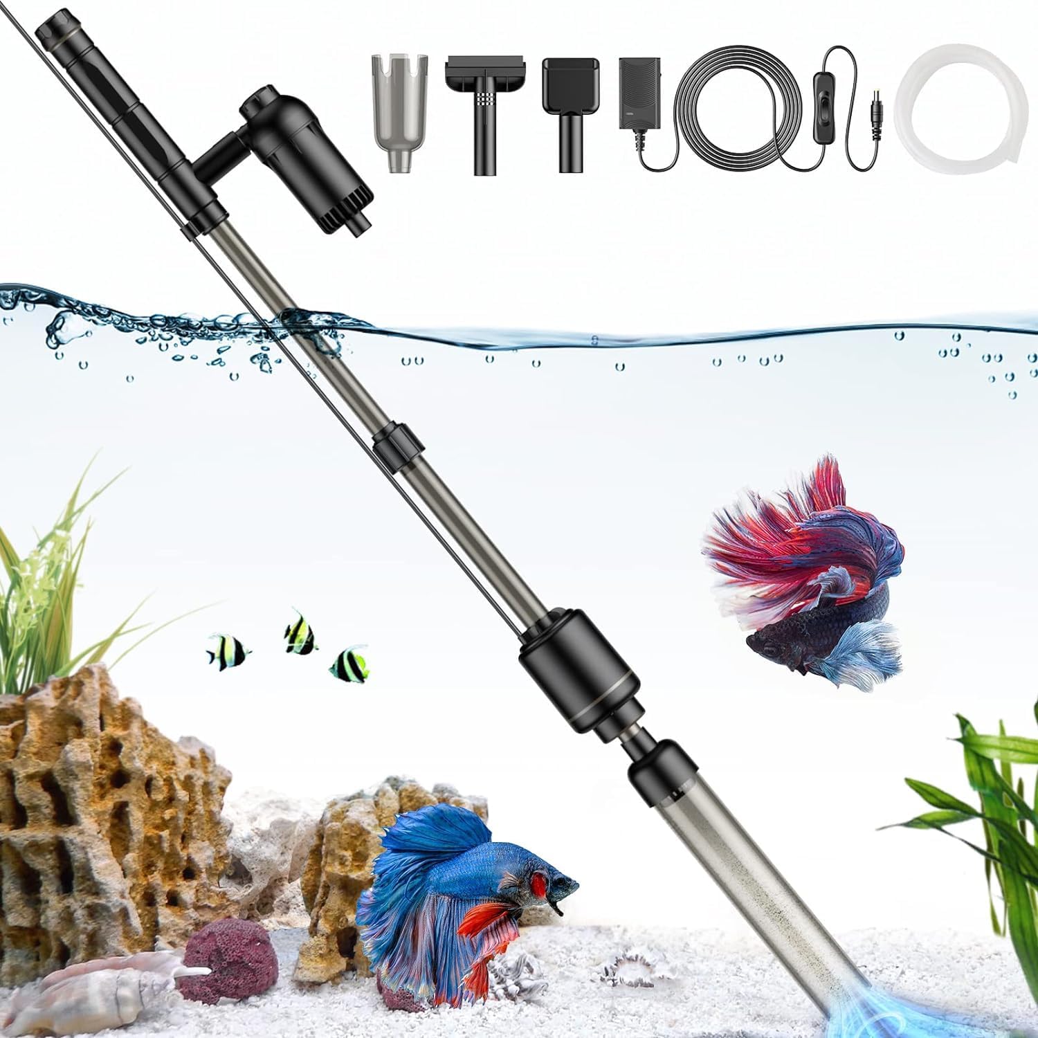 AKKEE Electric Aquarium Vacuum Gravel Cleaner, 6 in 1 Fish Tank Gravel ...