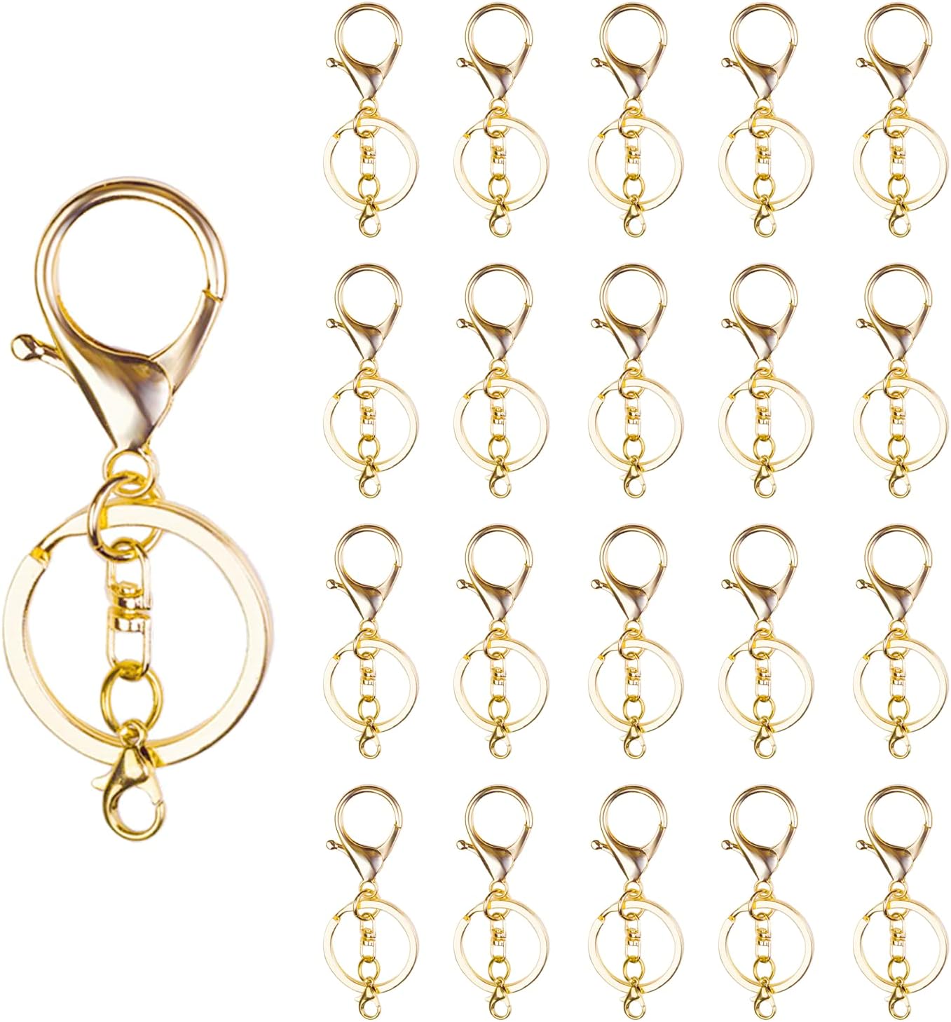 20sets Golden Lobster Claw Clasps Hook with Flat Split Keychain Ring ...