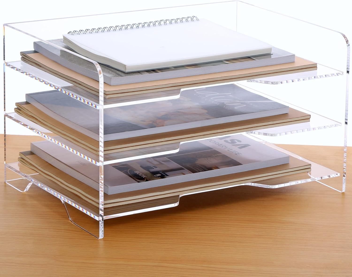 Amazon.com: Paper Organizer for Desk, Acrylic Paper Tray, 3 Tiers Clear ...