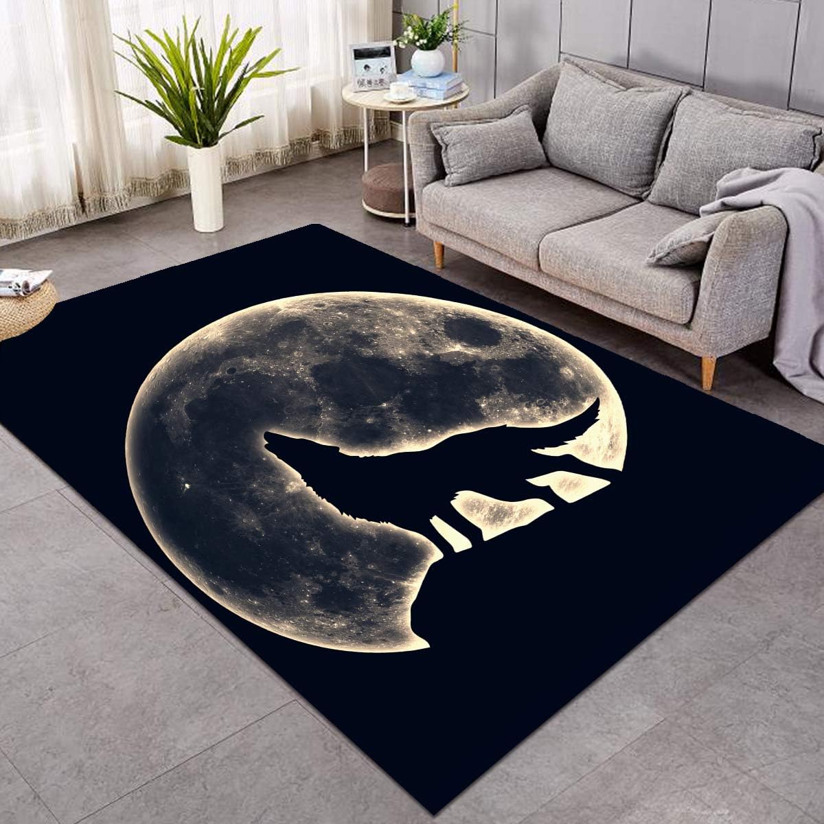 Sleepwish Animals Pattern Area Rugs Howling Wolf Full Moon Print Large ...