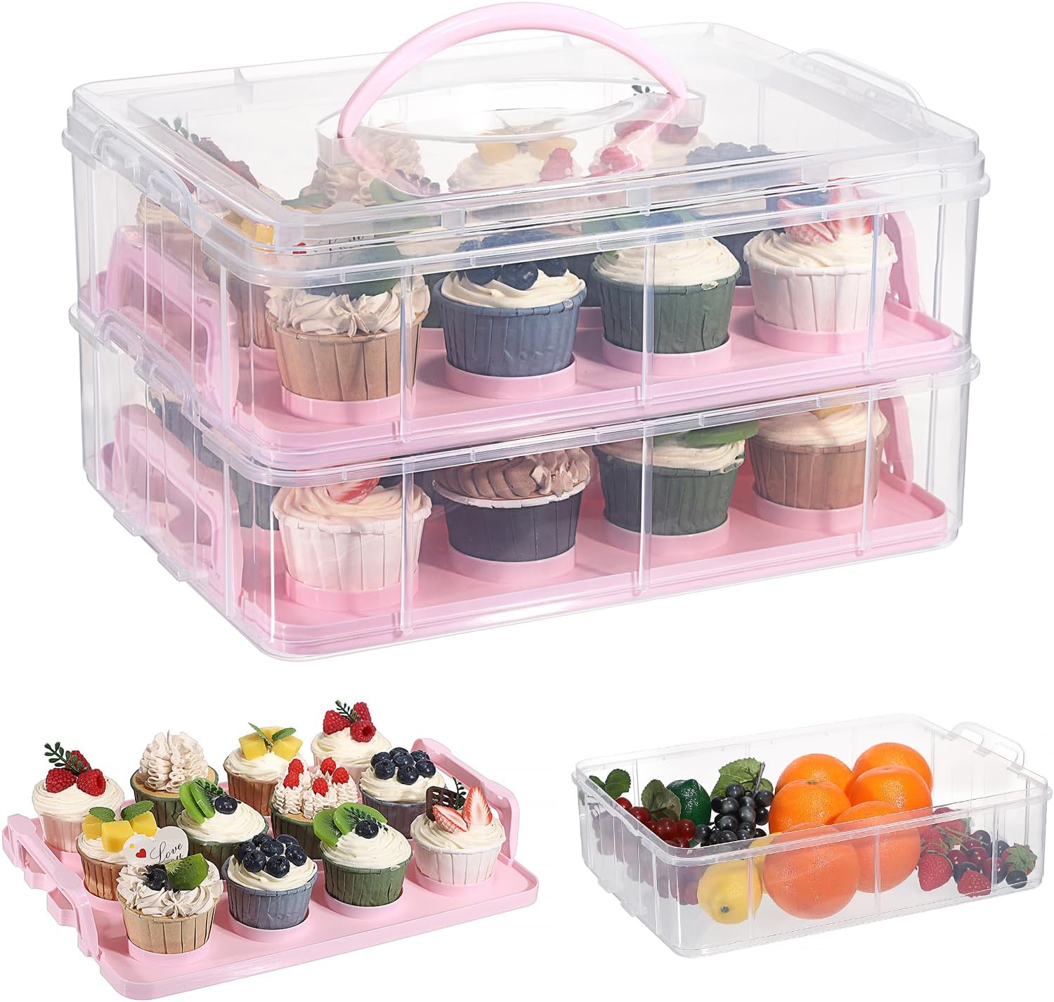 Amazon.com: BSTKEY 2 Tier Cupcake Carrier, Each Tier Holds 12 Cupcakes ...