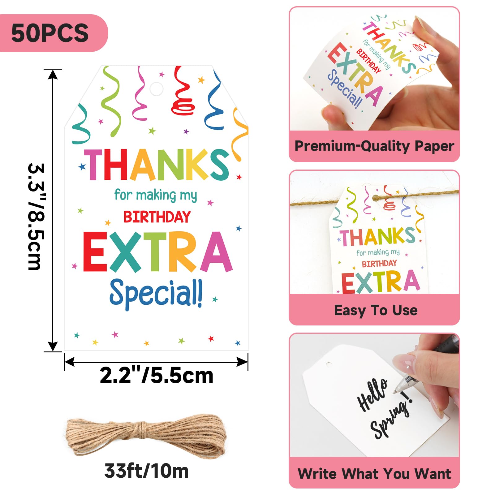 Snapklik.com : Anwyll Thank You Tags For Birthday Party Favor 50Pcs ...