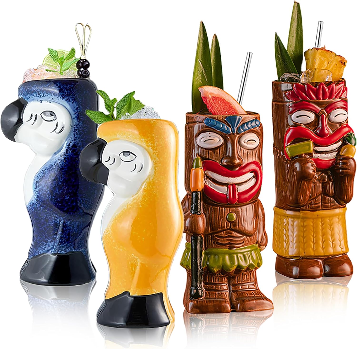 Amazon.com: SUN GKOTTA Tiki Mugs for Cocktail Set of 4 - Ceramic Tiki Cups,Tiki Glasses Cute ...
